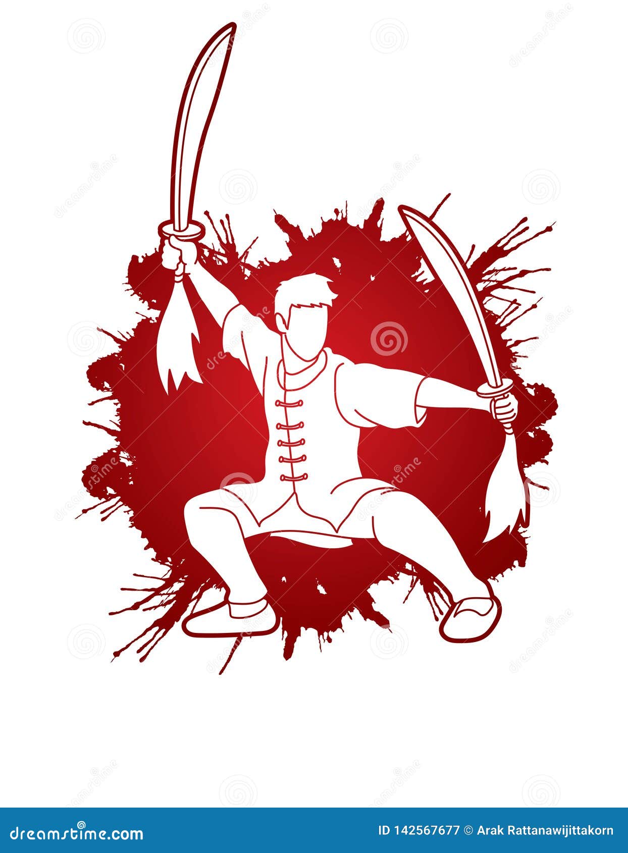 Man with Swords Action, Kung Fu Pose Graphic Stock Vector ...