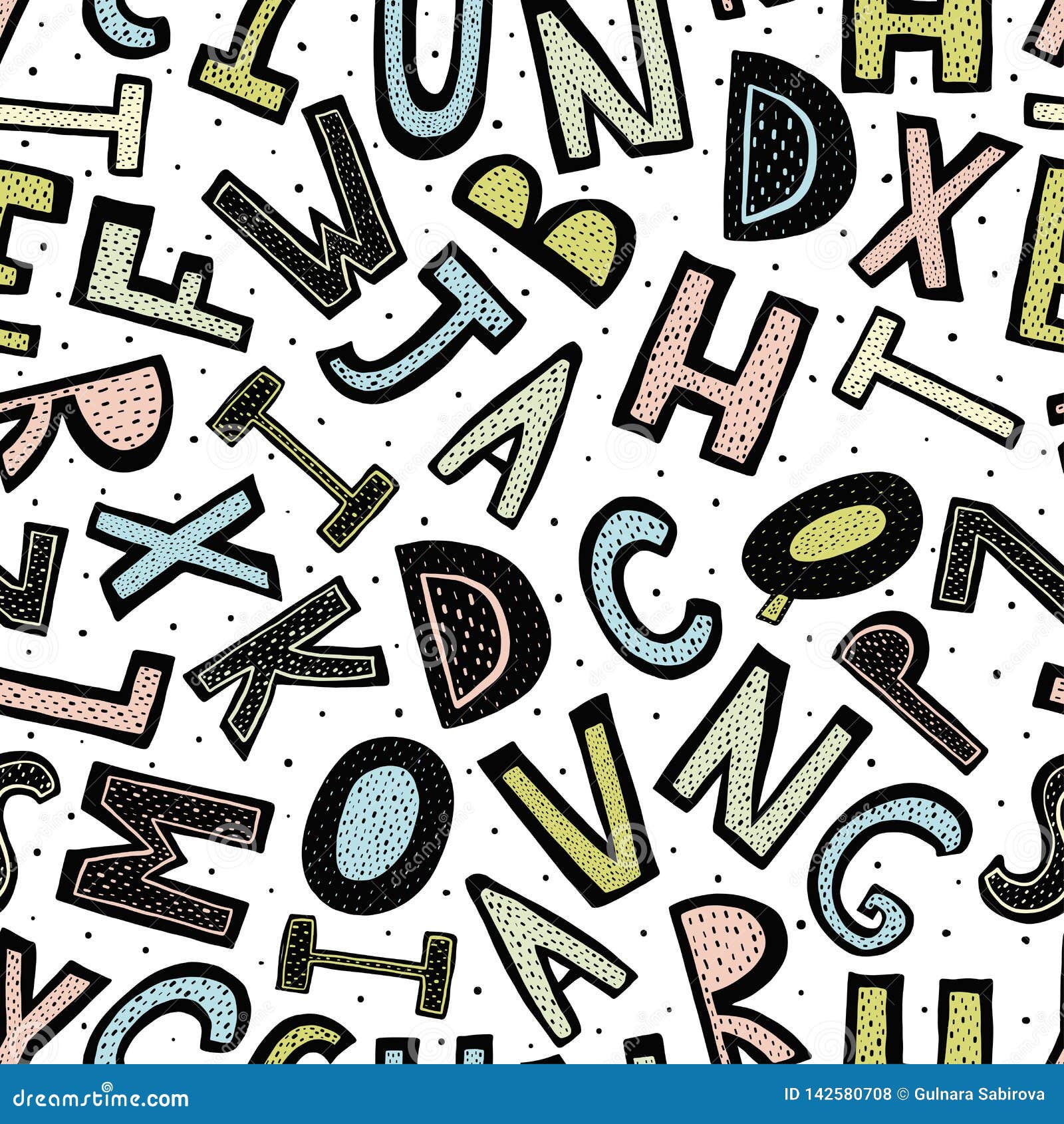 Alphabet Seamless Pattern. Scandinavian Letter Background For Nursery ...