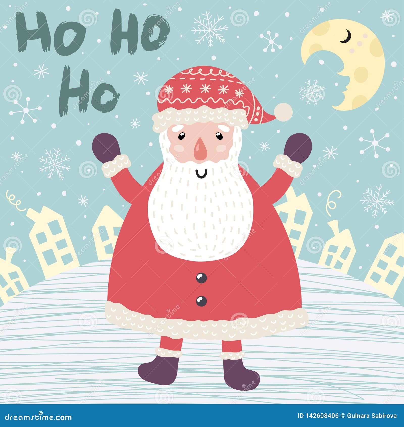 Christmas Card with Santa Claus Saying Ho Ho Ho Stock Vector ...