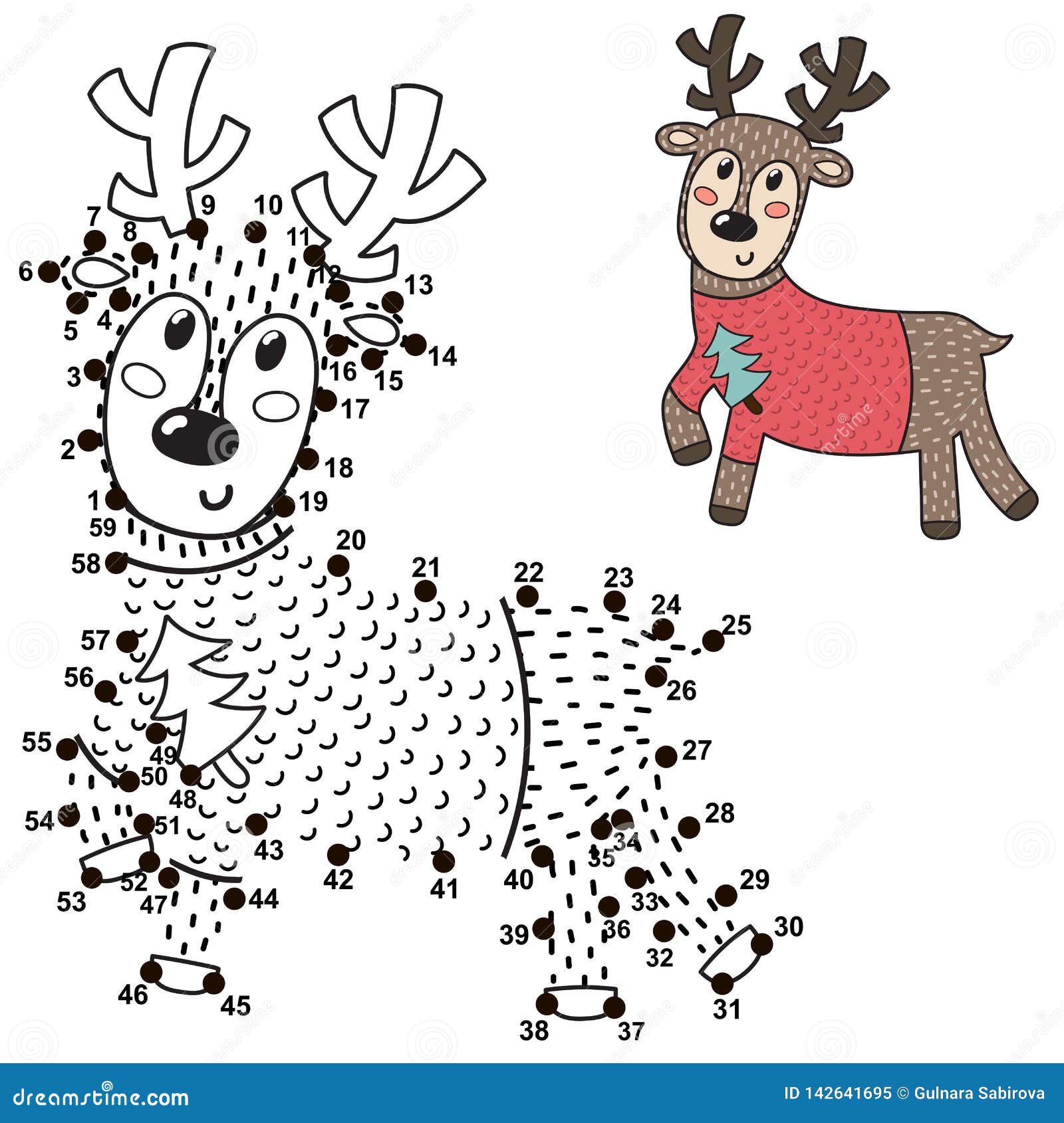 Connect the Dots and Draw a Cute Deer. Numbers Game for Children Stock ...