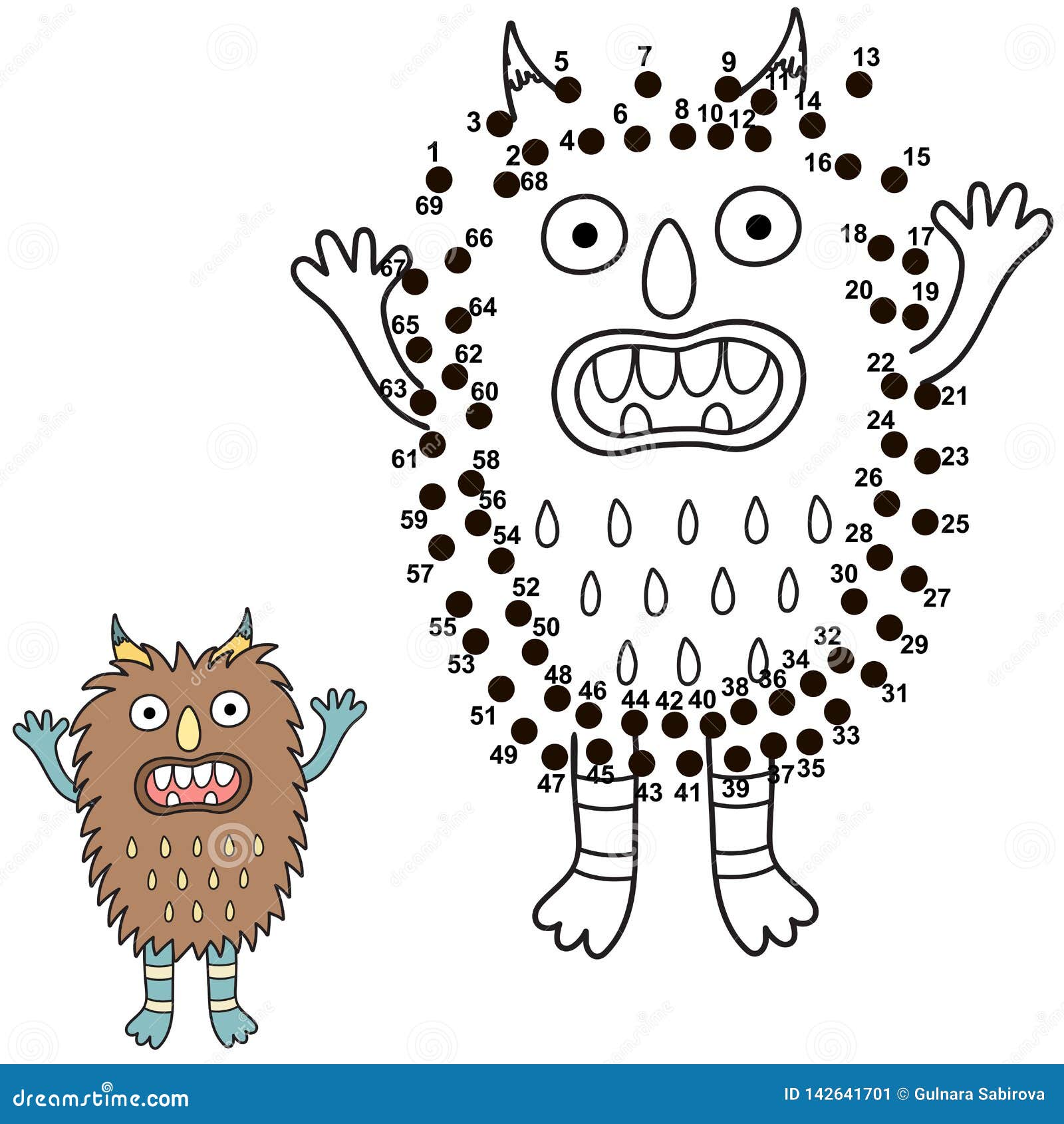 Connect the Dots and Draw a Cute Monster. Numbers Game for Children ...