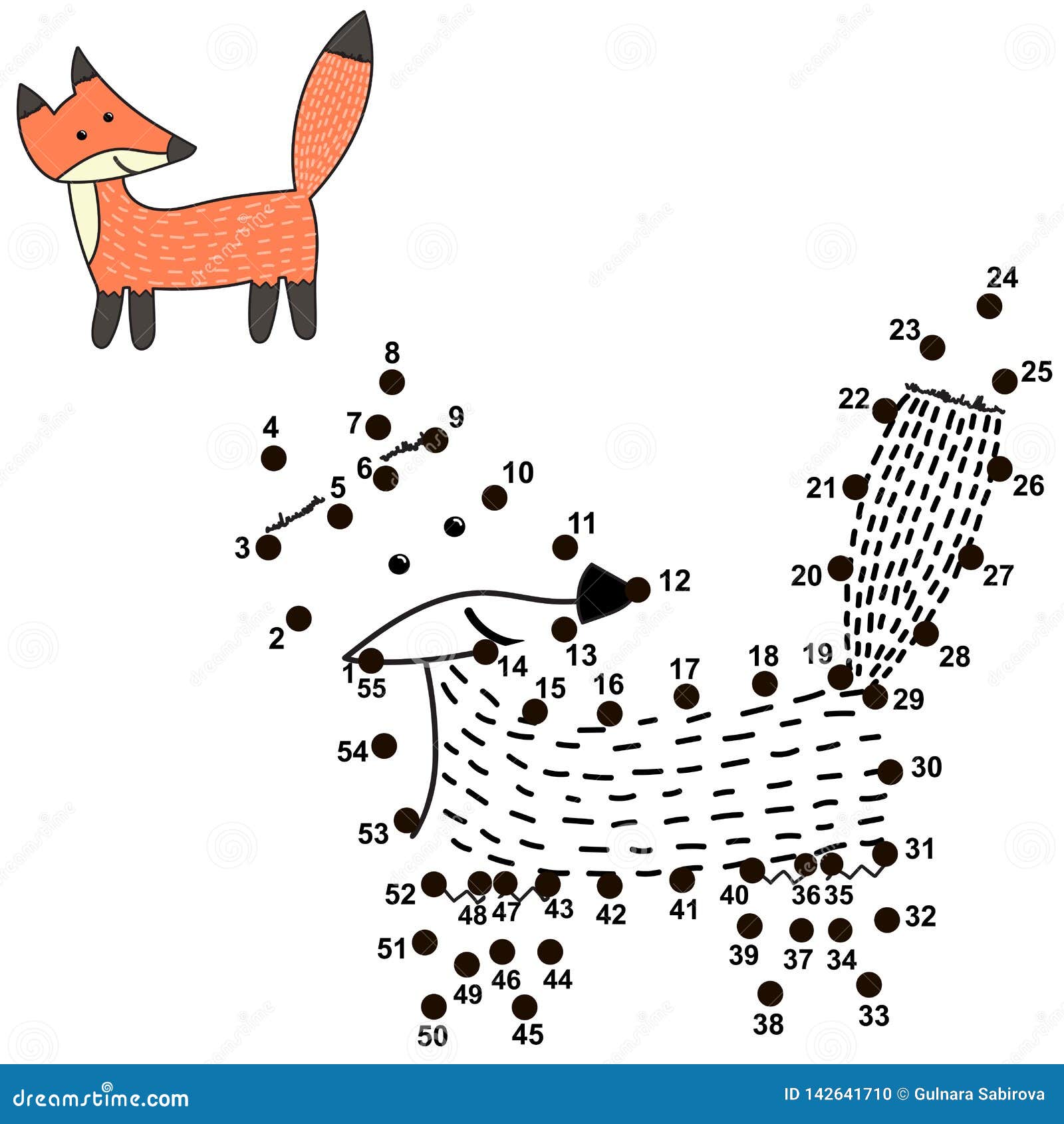 Connect the Dots and Draw a Cute Fox. Numbers Game for Children Stock ...