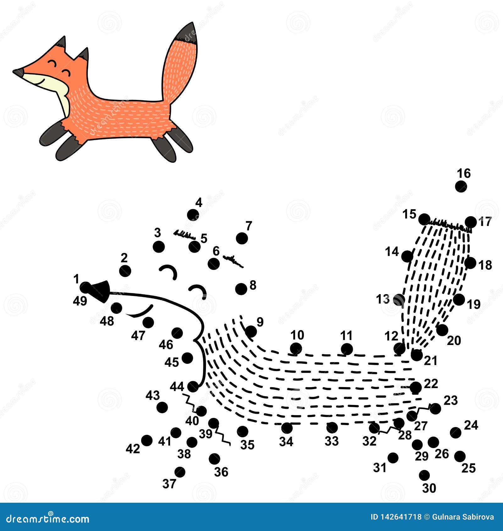 Connect the Dots and Draw a Cute Fox. Numbers Game for Children Stock ...