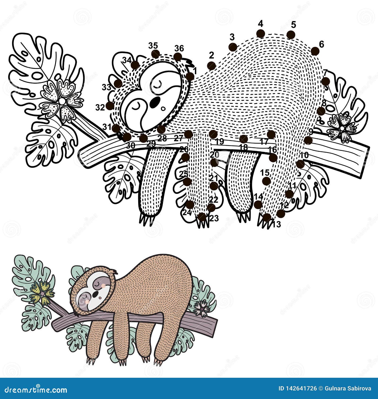 Connect the Dots and Draw a Cute Sloth Stock Vector - Illustration of ...