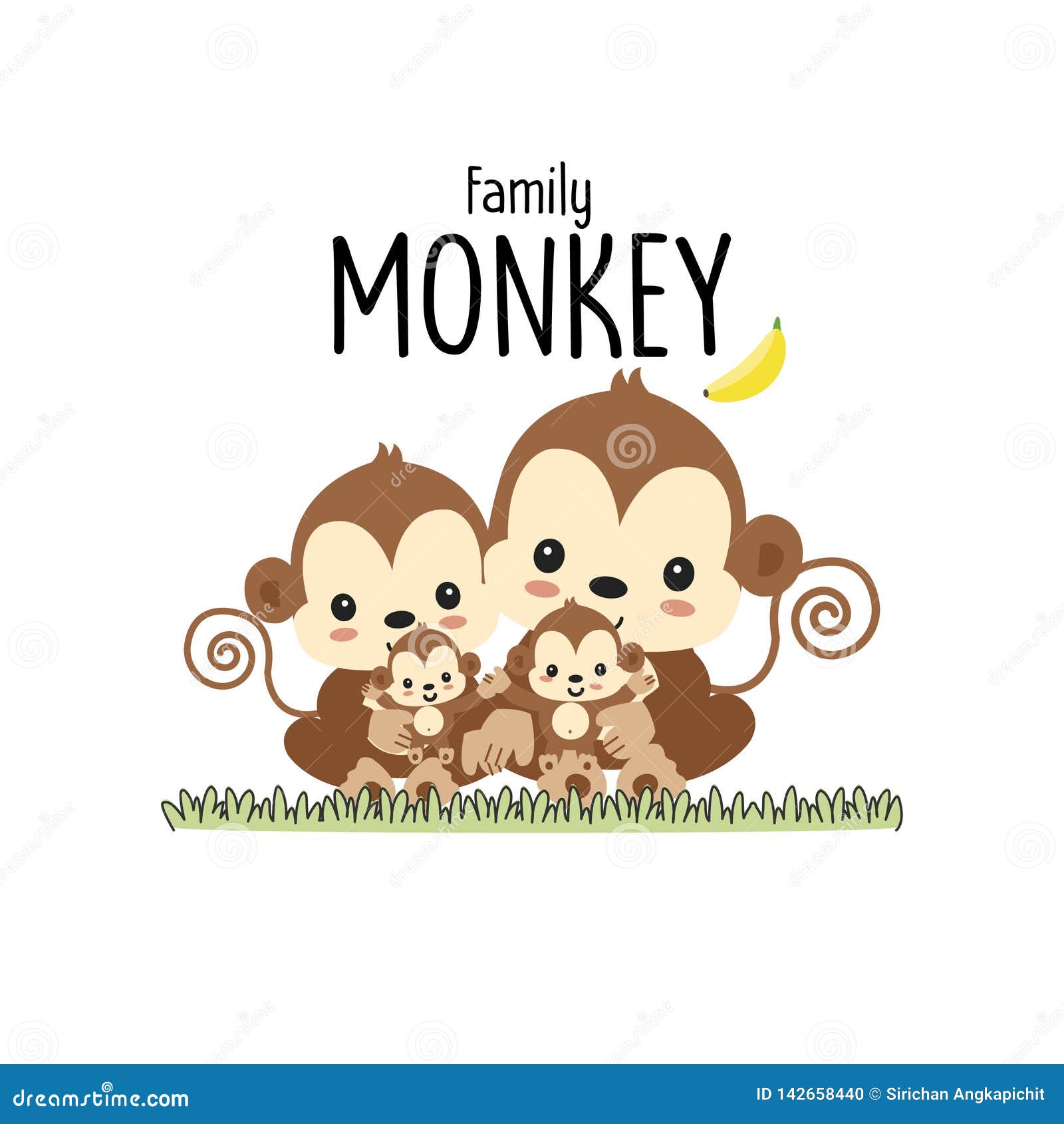 Monkey Family Father Mother and Baby. Vector Illustration Stock Vector ...