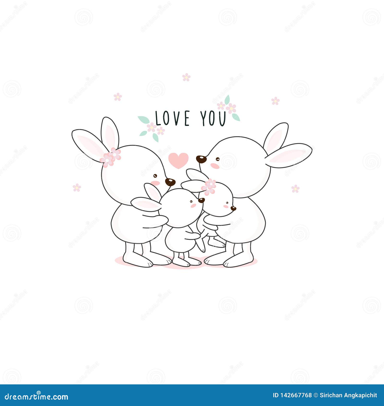 Lovely Cartoon White Rabbit Family. Dad Mom and Baby Rabbit Cartoon ...