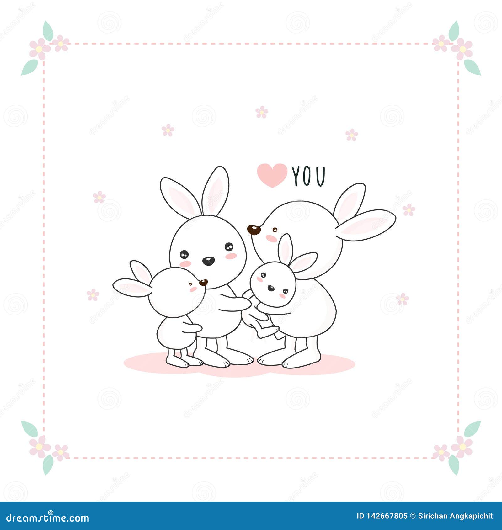 Lovely Cartoon White Rabbit Family. Stock Vector - Illustration of ...