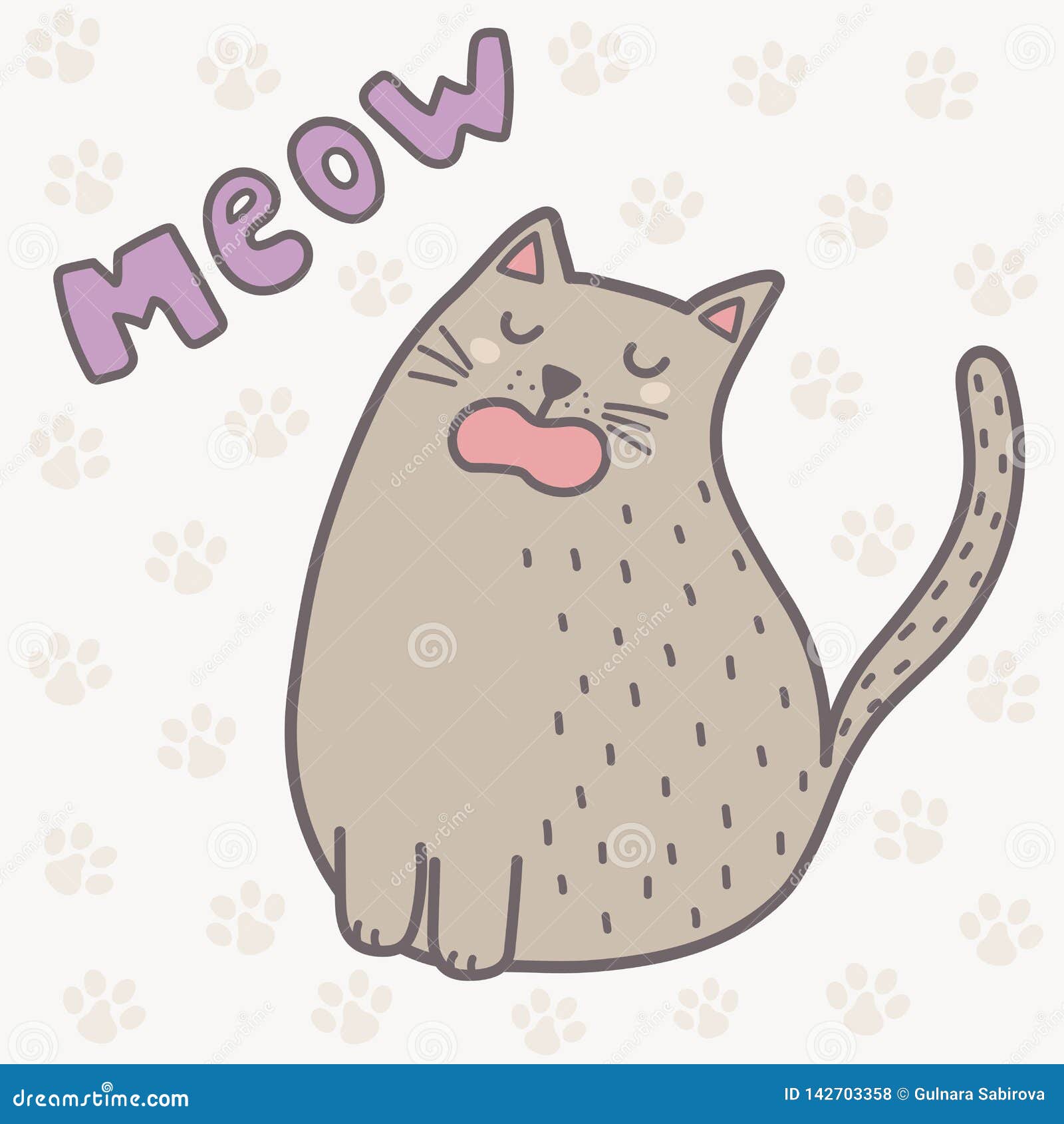Cute Cat Saying Meow Print. Funny Card for Children Stock Vector ...