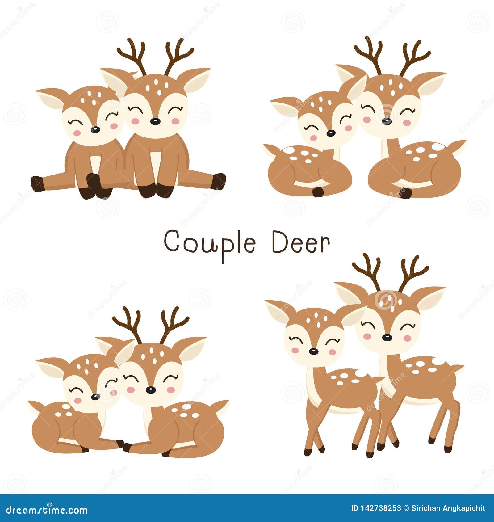 Set of Cute Couple Dear in Cartoon Style. Stock Vector - Illustration ...