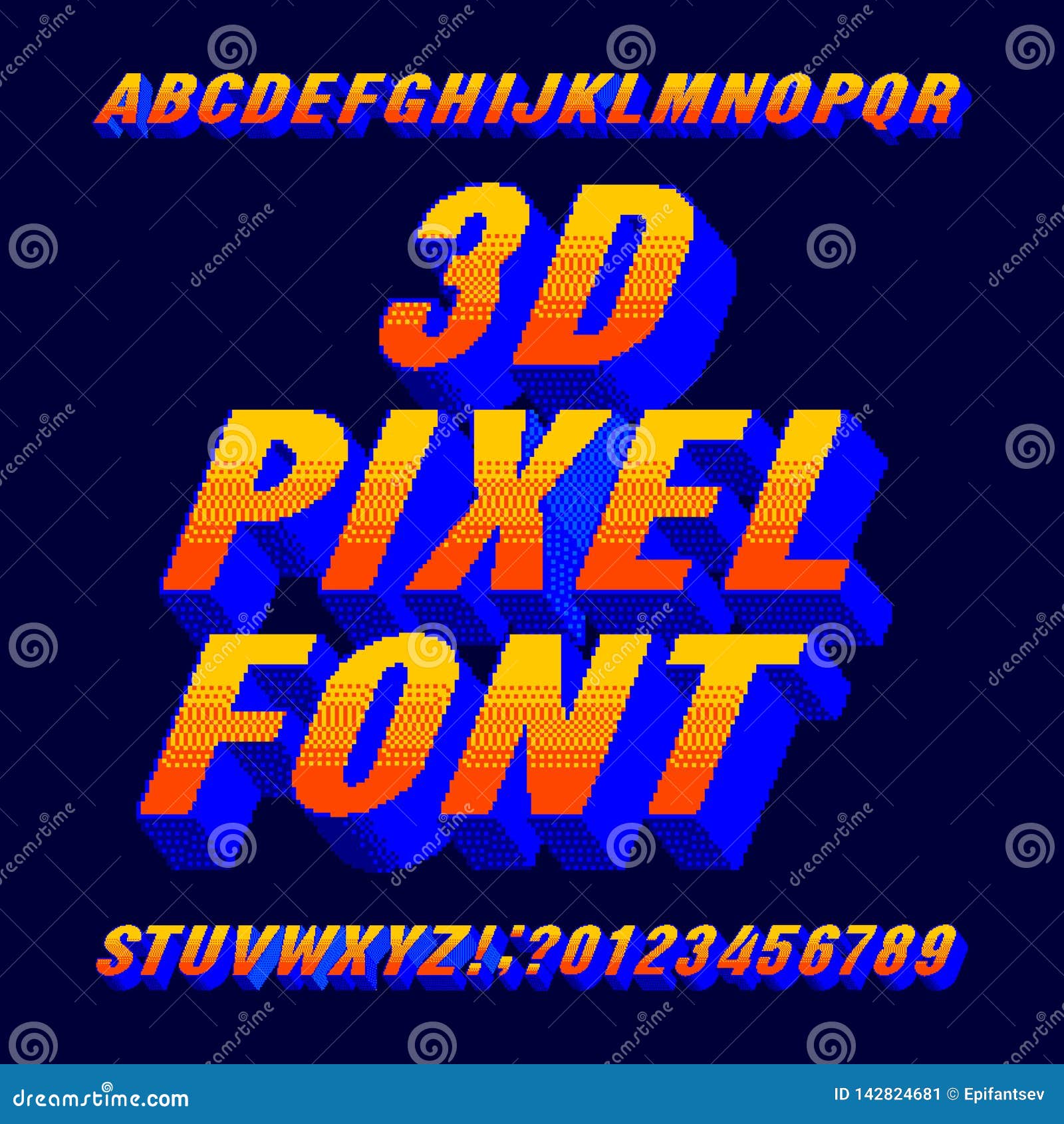 Pixel Alphabet Letters & Numbers. Fonts, Typeface Vector, Uppercase ...