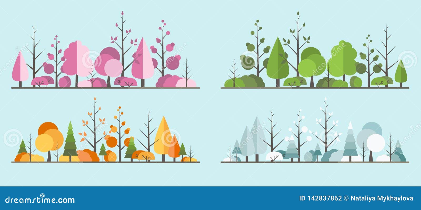 All Seasons Landscape Tree in the Flat Style. a Beautiful Park. Stock ...