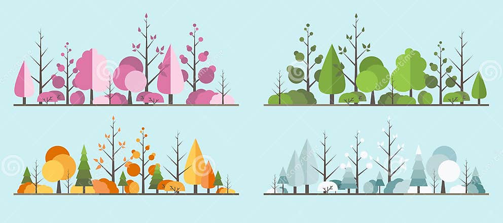 All Seasons Landscape Tree in the Flat Style. a Beautiful Park. Stock ...