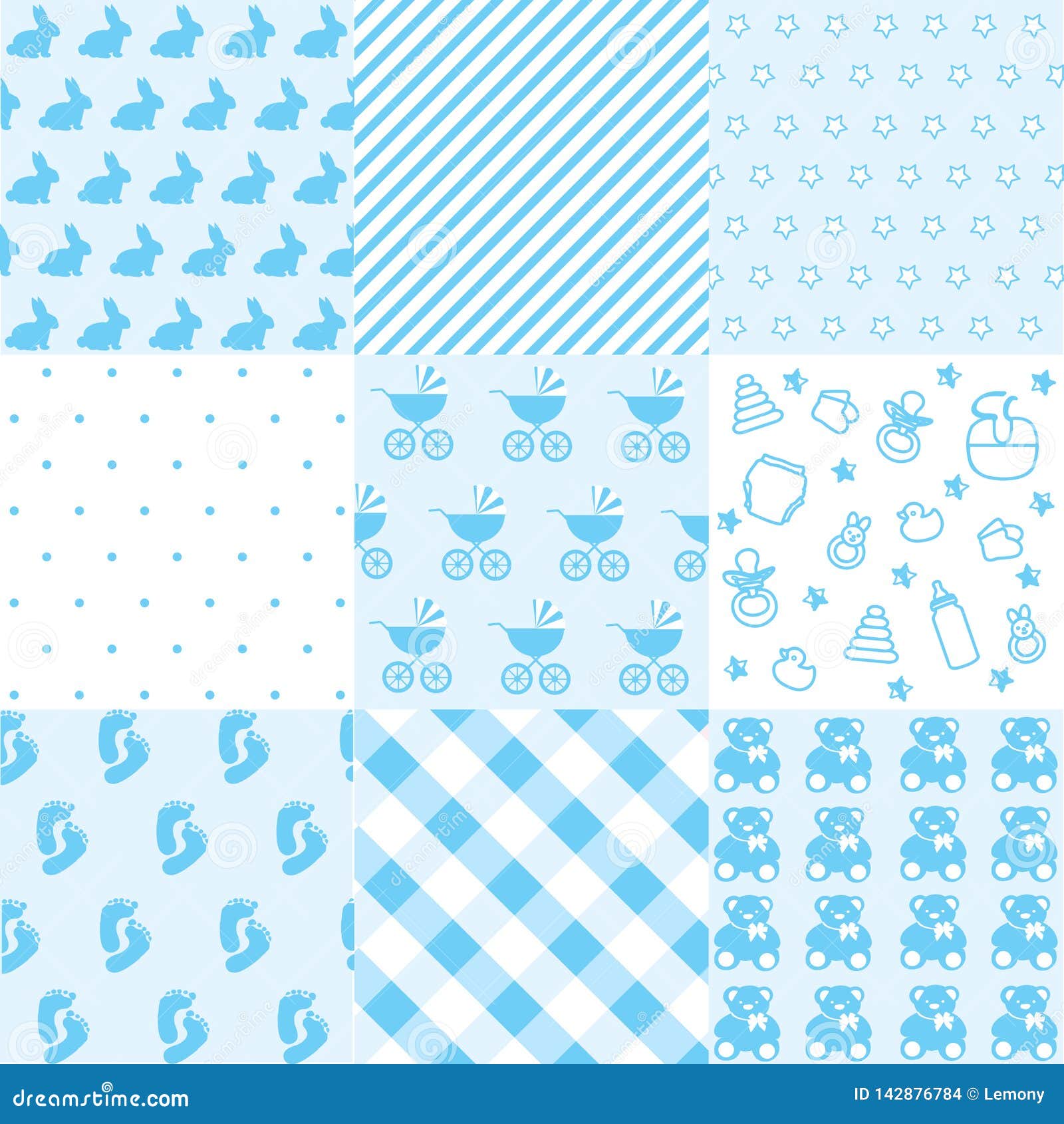 Set of Baby Boy Patterns. Seamless Blue Pattern Vector Stock Vector ...