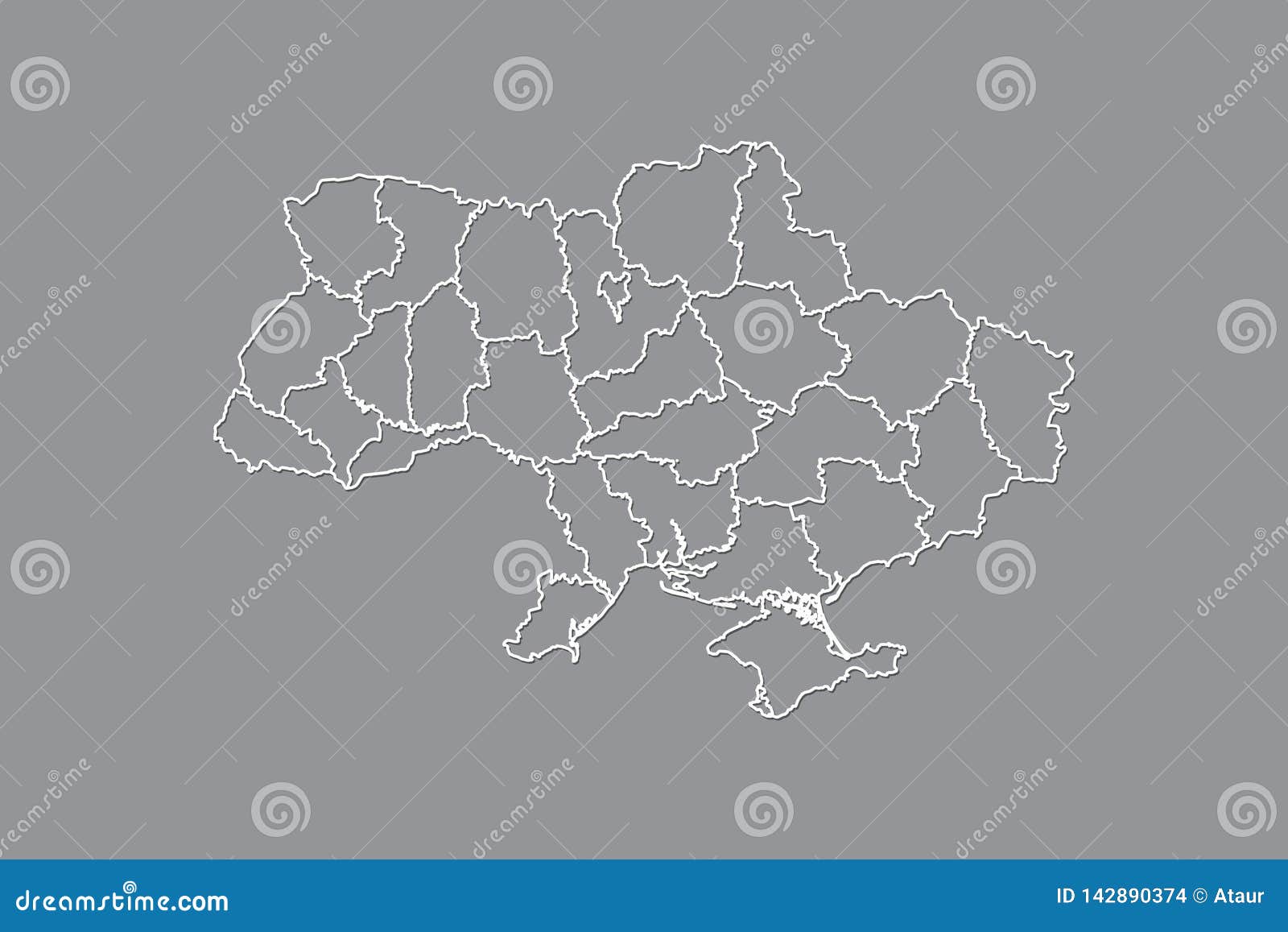 Ukraine Vector Map with Border Lines of Regions Using Gray Color on ...