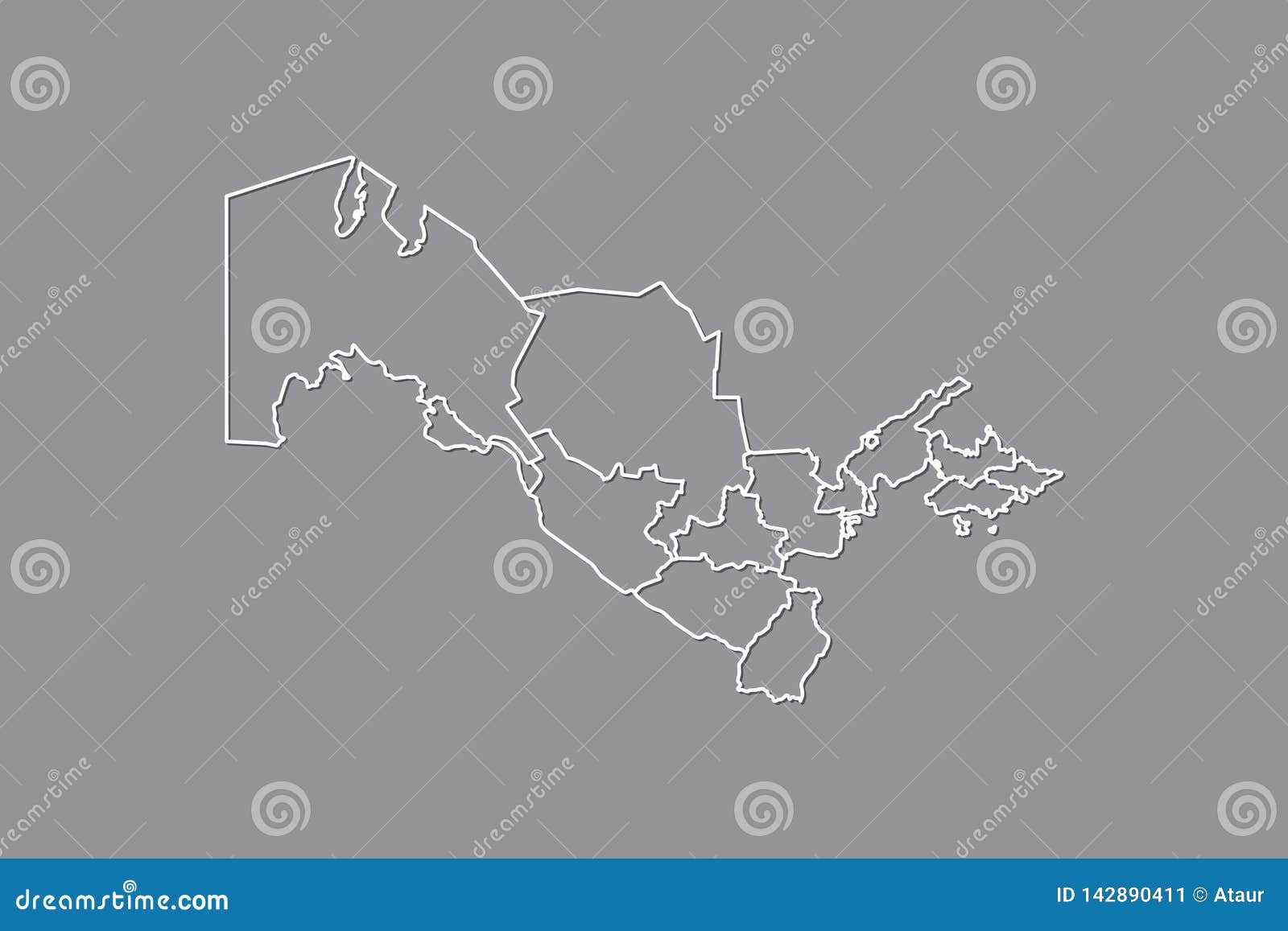 Uzbekistan Vector Map with Border Lines of Regions Using Gray Color on ...