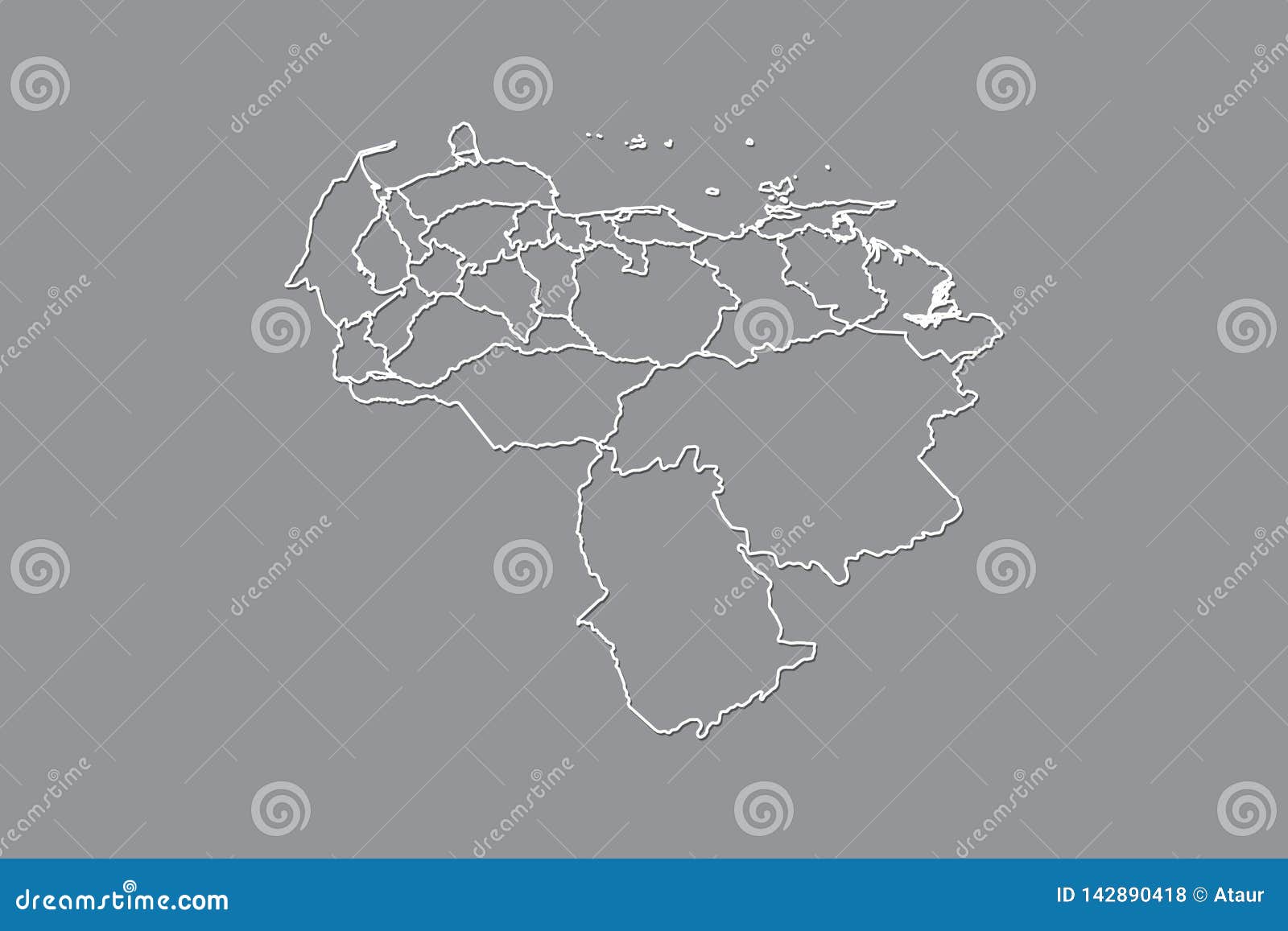 Venezuela Vector Map with Border Lines of Regions Using Gray Color on ...