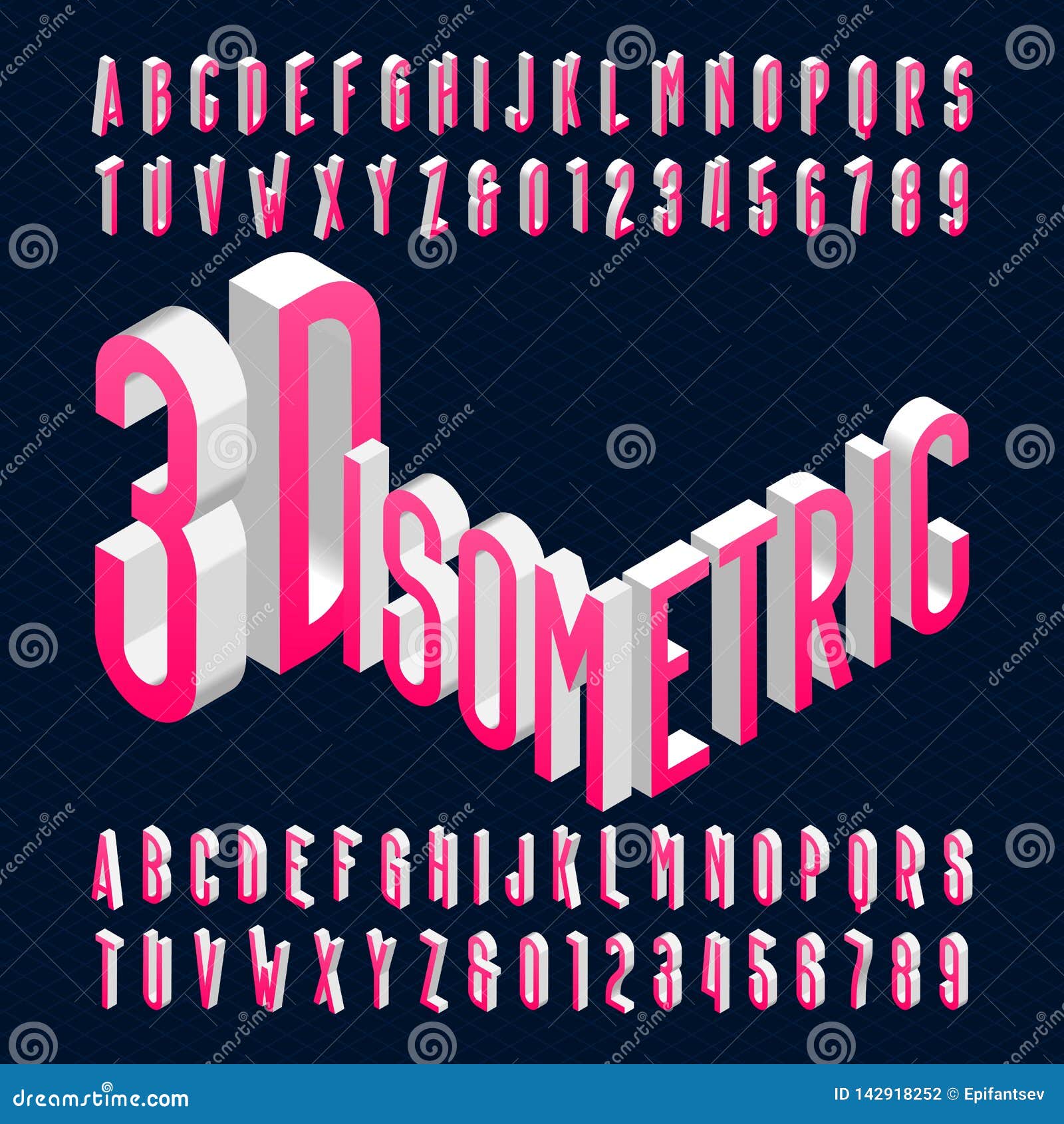 3D Isometric Alphabet Font. 3d Effect Condensed Letters, Numbers and ...
