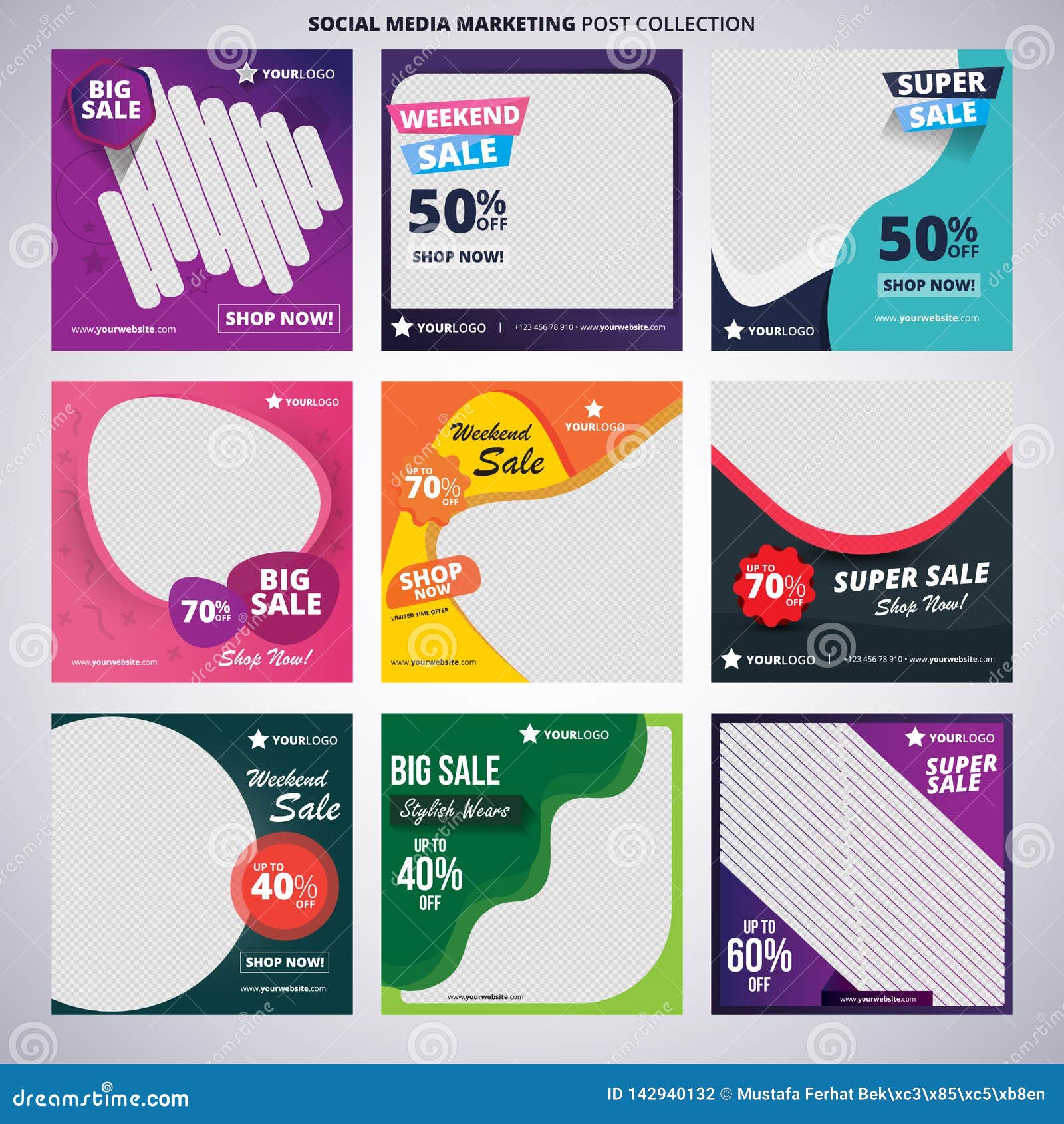 Social Media Cool Design Marketing Shopping Post Set Collection Stock ...