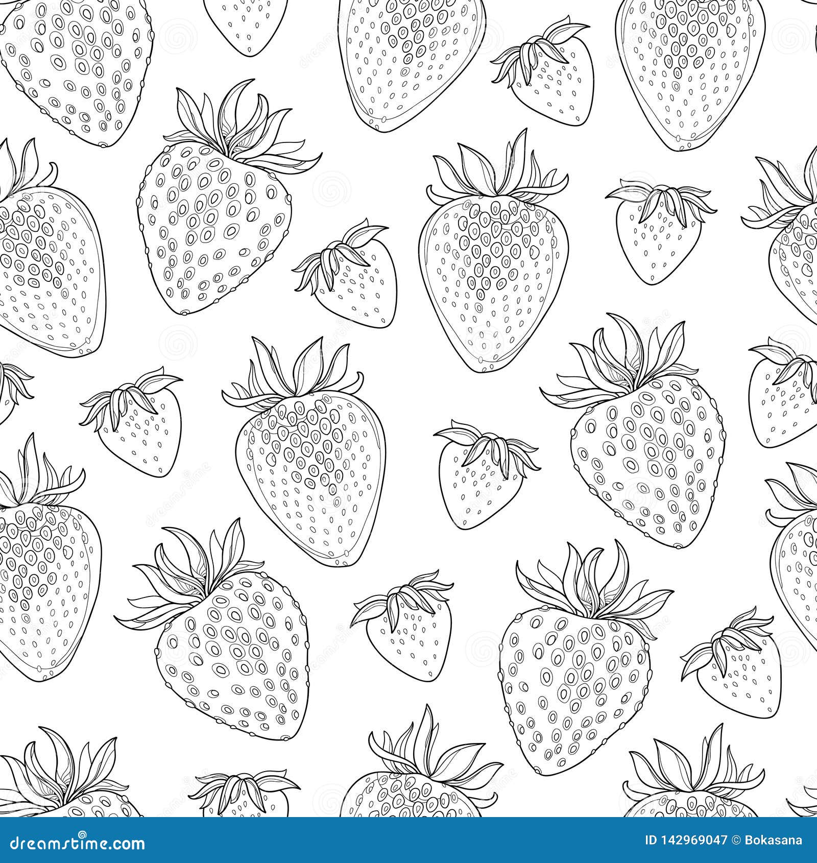 Vector Seamless Pattern with Outline Strawberry in Black on the White ...