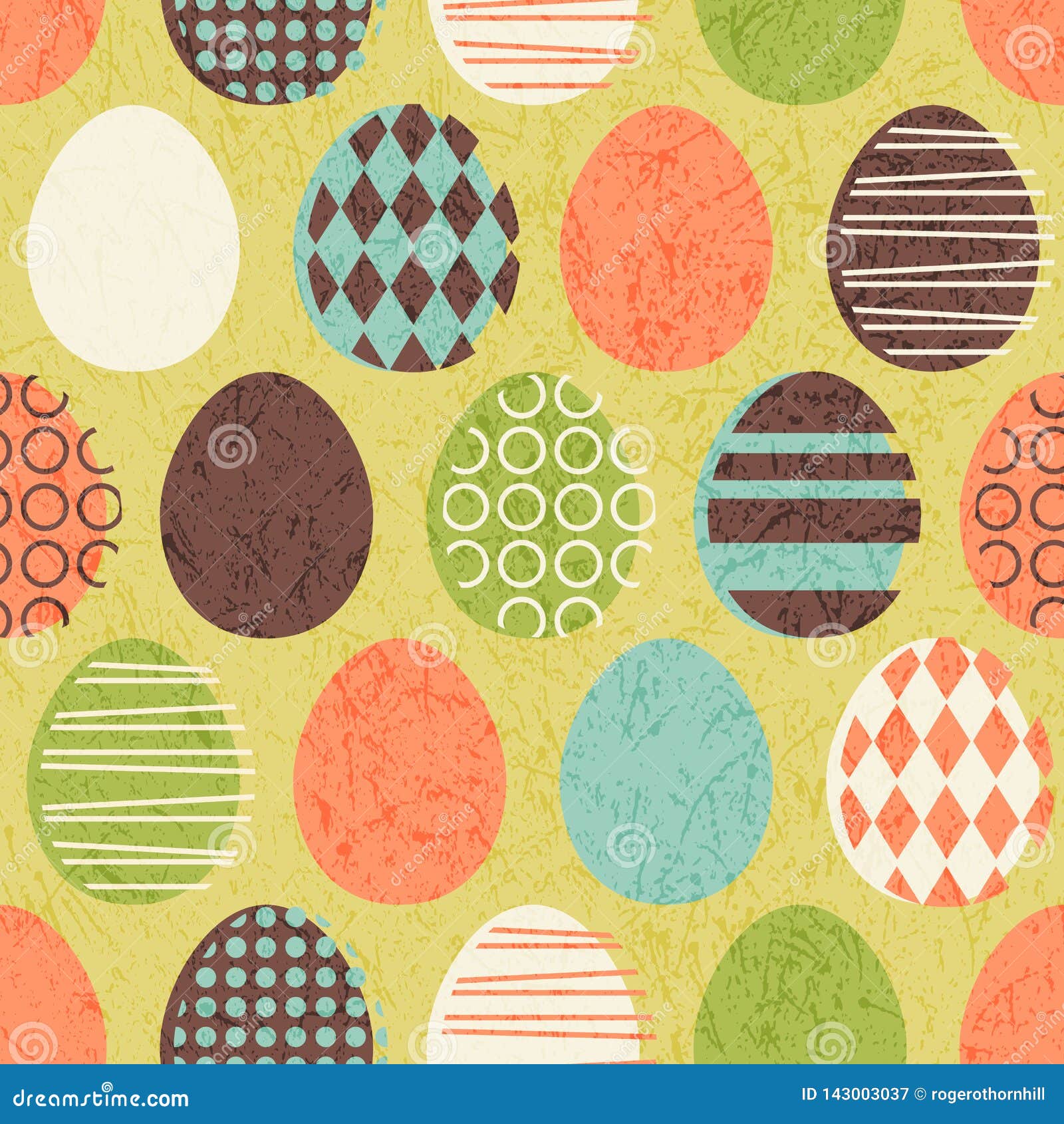 Abstract Seamless Retro Easter Eggs Pattern in Stamped Style. Stock ...