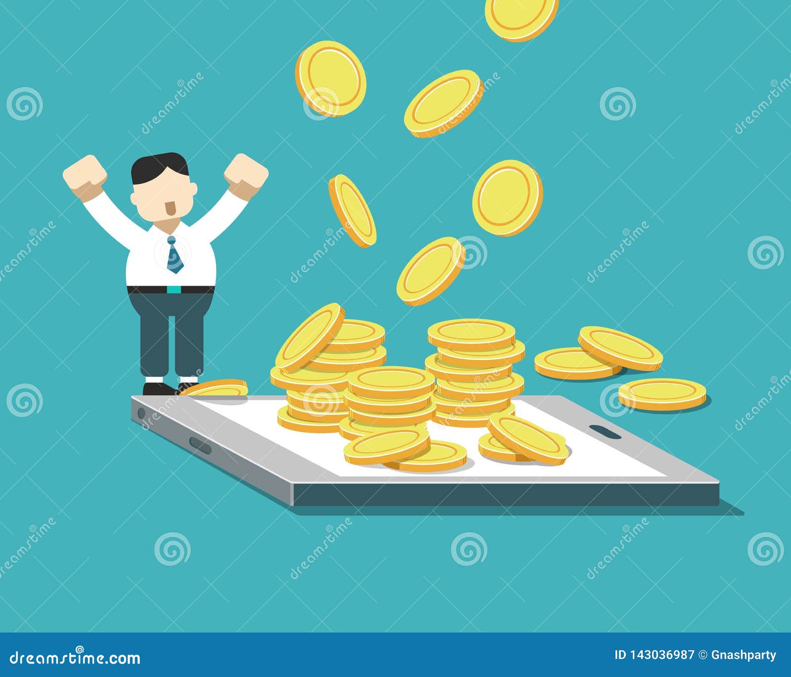 Cartoon Business Man Earning Money with Smartphone Stock Vector ...