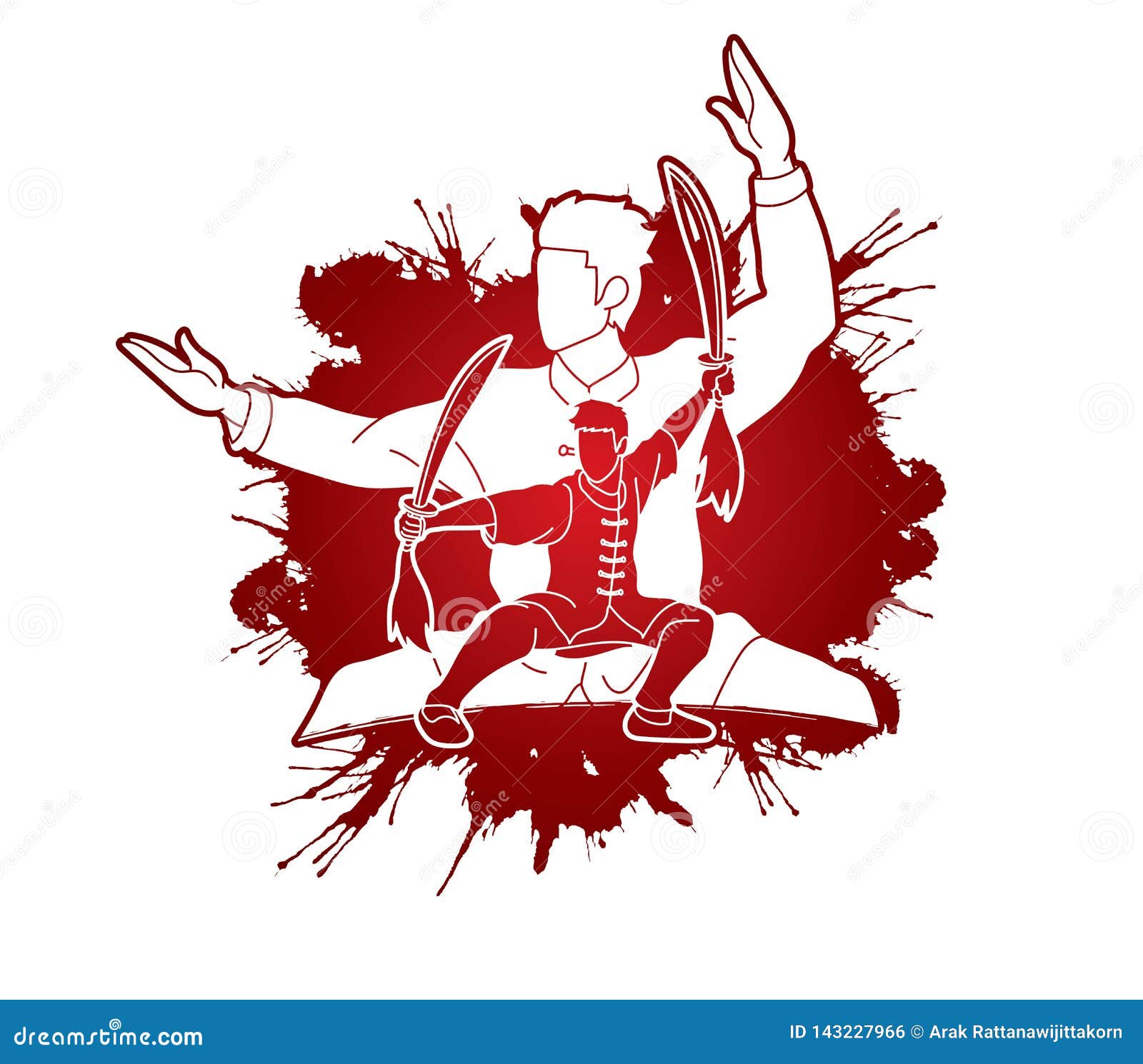 Kung Fu, Wushu with Swords Pose Stock Vector - Illustration of kempo ...