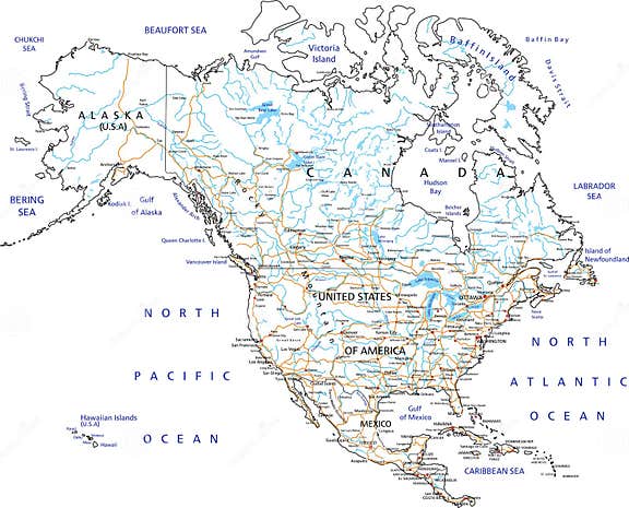 High Detailed North America Road Map with Labeling. Stock Vector ...