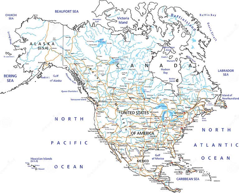 High Detailed North America Road Map with Labeling. Stock Vector ...