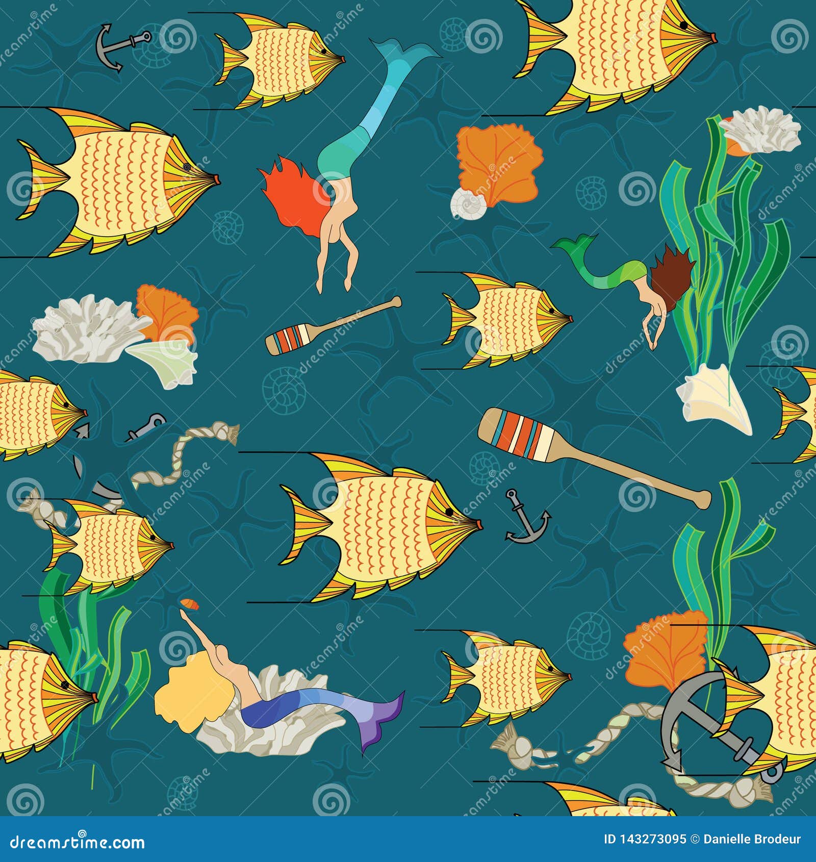 Golden Fishes and Colorful Mermaids Stock Vector - Illustration of ...