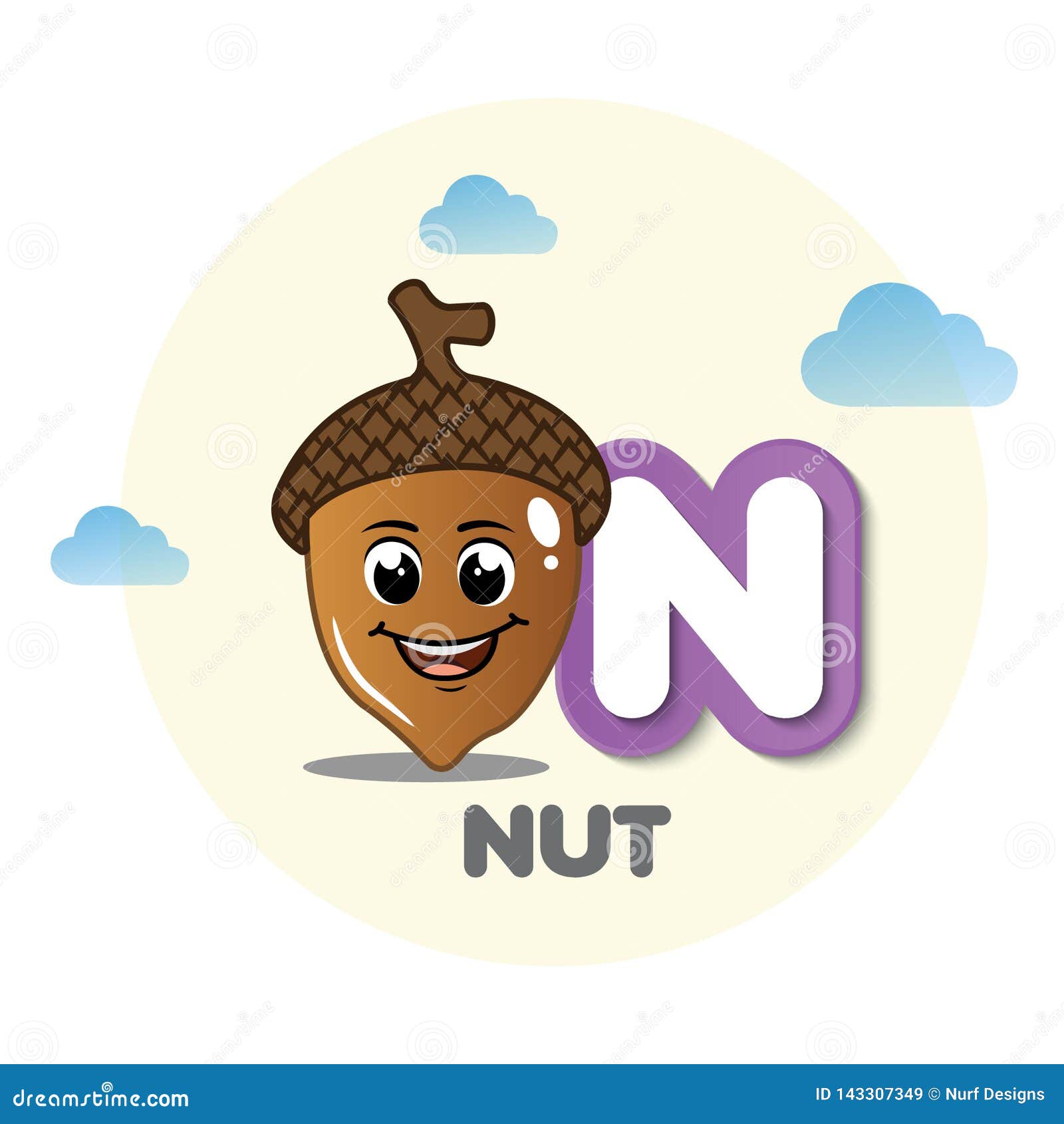 Nut mascot with letter N stock vector. Illustration of colorful - 143307349