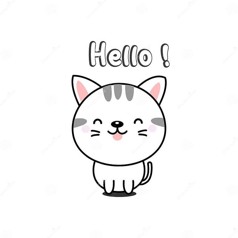 Cute cat saying Hello!. stock vector. Illustration of graphic - 143308977
