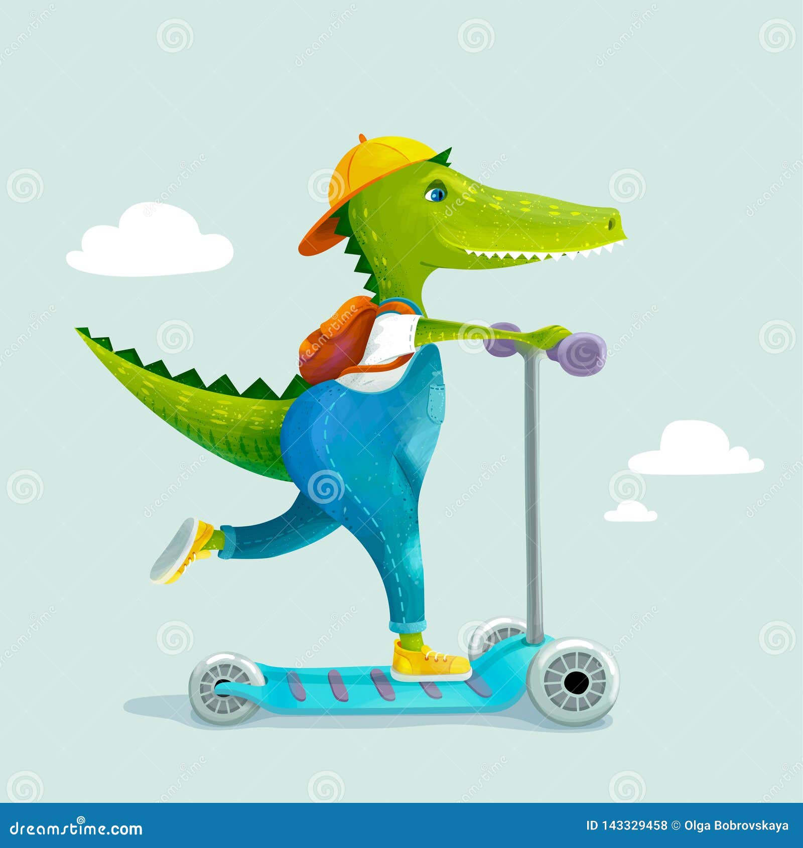 Cute Crocodile Kid Riding a Kick Scooter. Vector Illustration Stock ...
