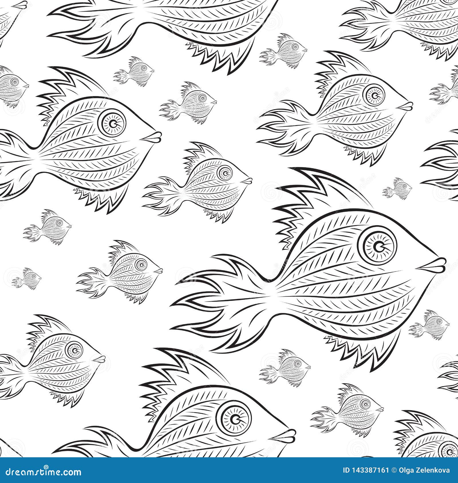 Fantastic Fish - Abstract Aquatic Animal. Black and White Linear Vector ...