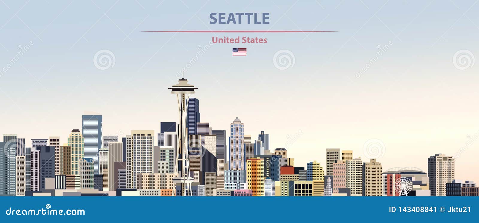Vector Abstract Illustration of Seattle City Skyline on Colorful ...