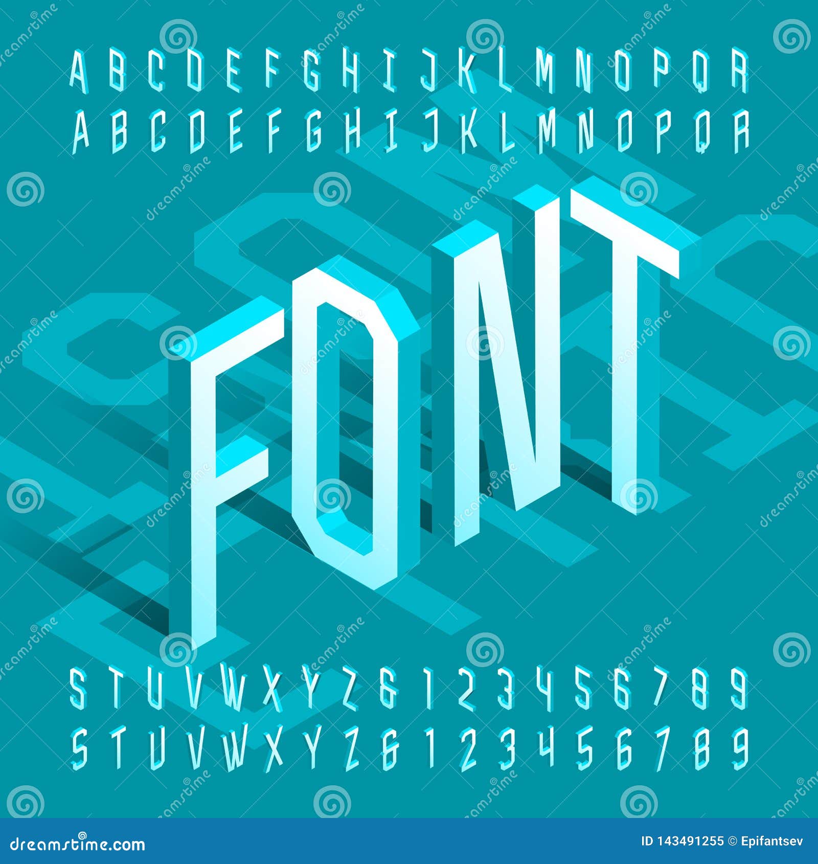 3D Isometric Alphabet Font. 3d Effect Thin Letters and Numbers Stock ...