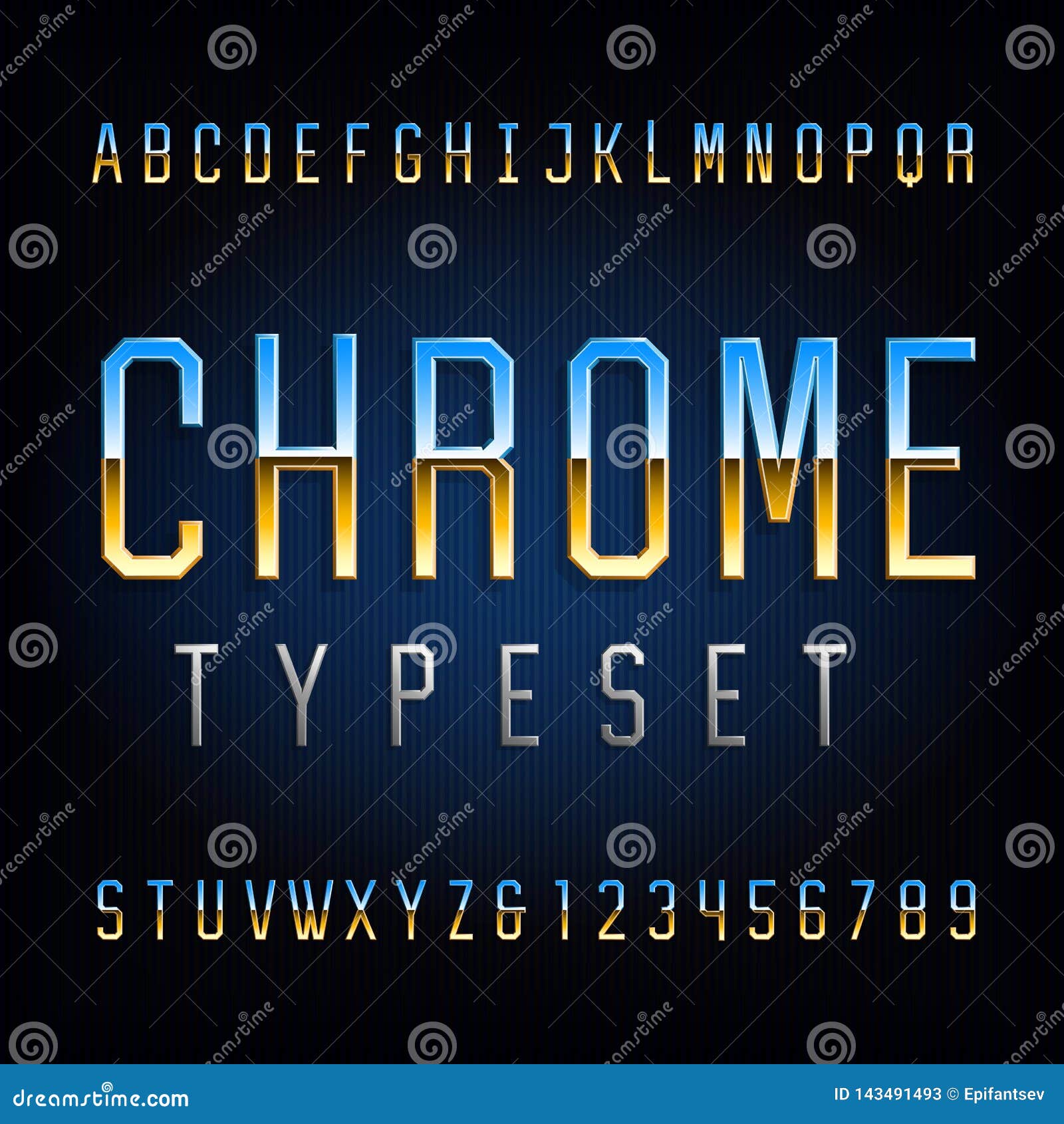 Chrome Alphabet Font. Chrome Effect Thin Letters and Numbers Stock ...