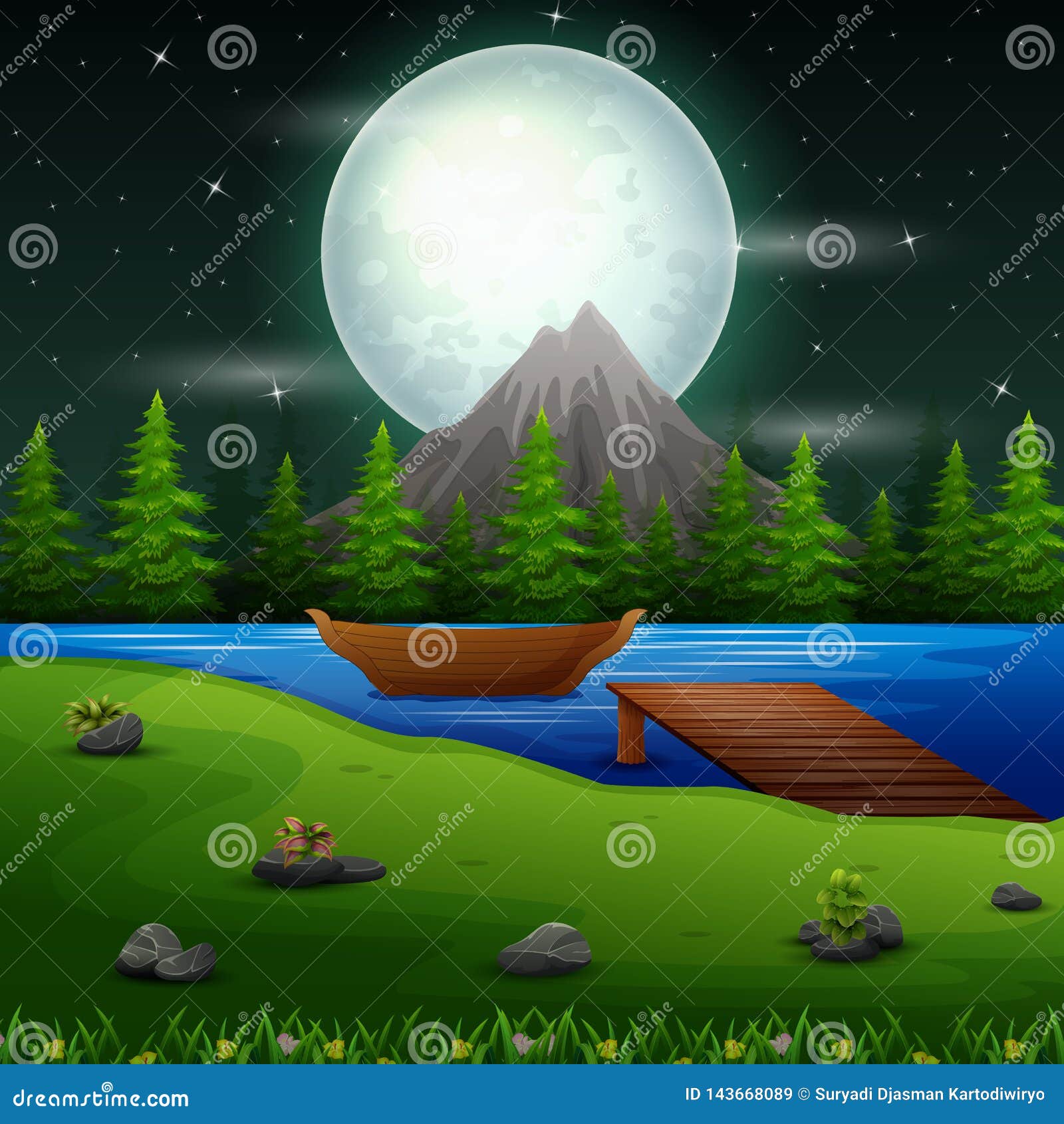 Night Boat Ride And Declaration Love Cartoon. Vector Illustration ...