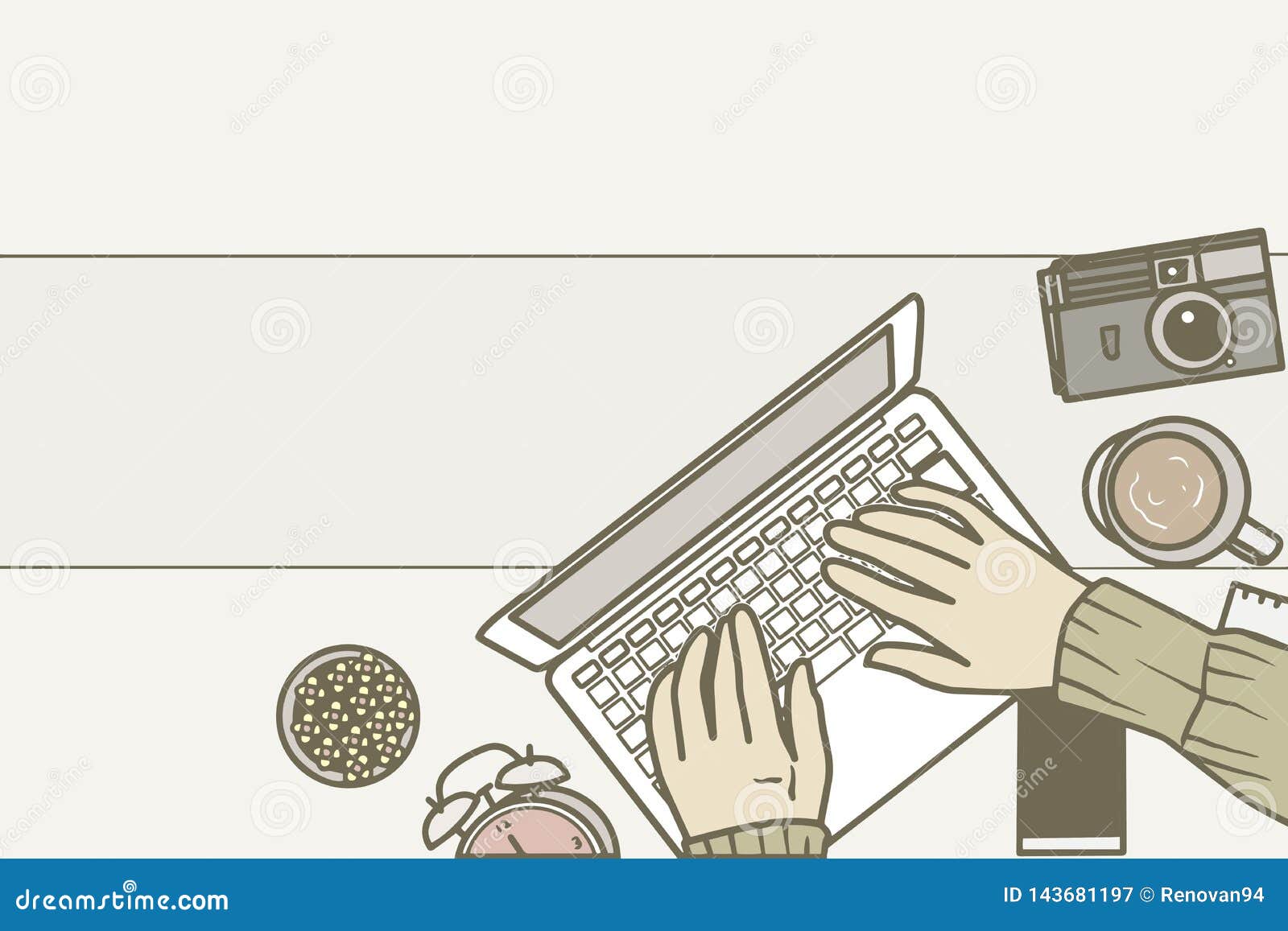 Overhead View Working at Laptop in Office. Top View Concept Stock ...