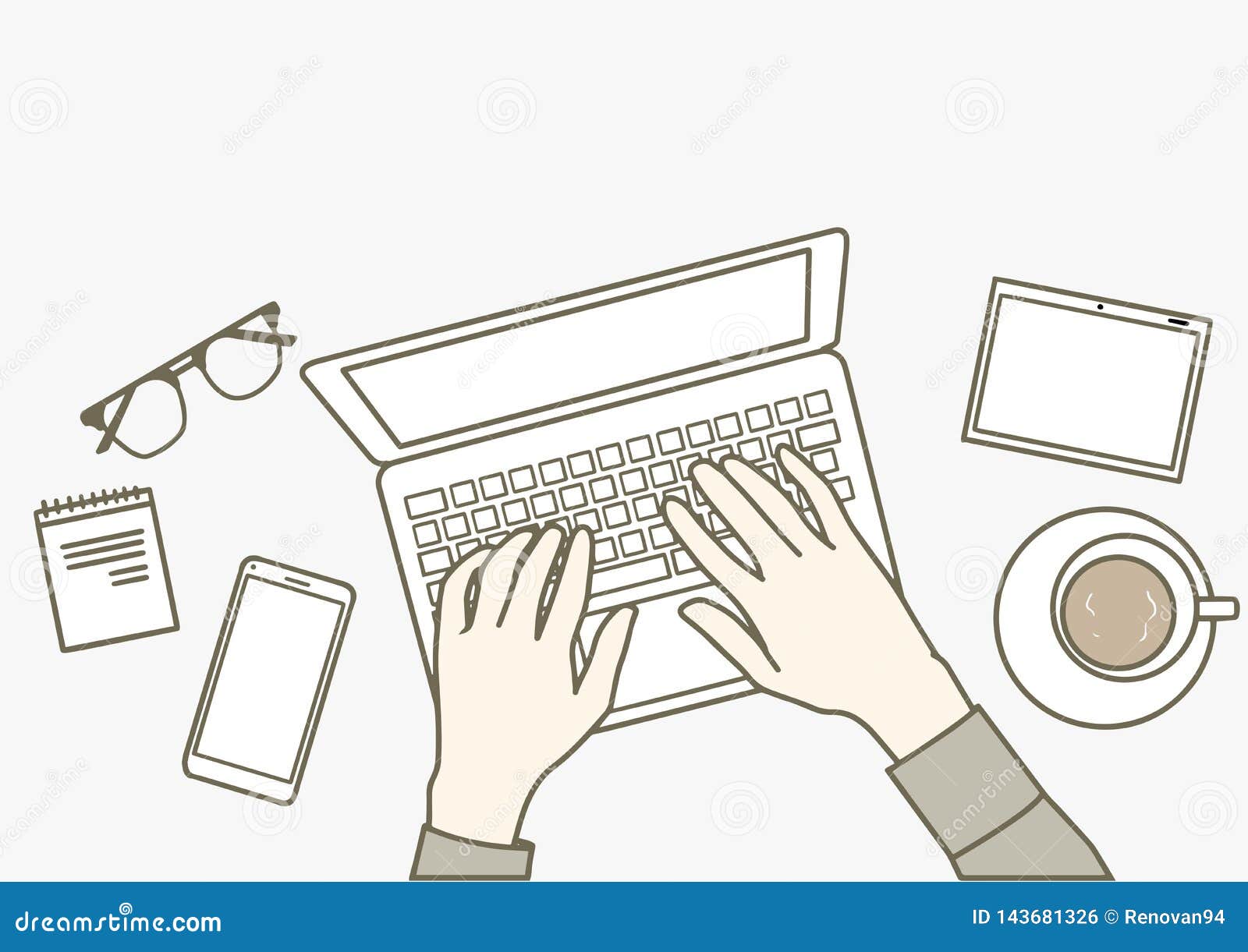 Overhead View Working at Laptop in Office. Top View Concept Stock ...