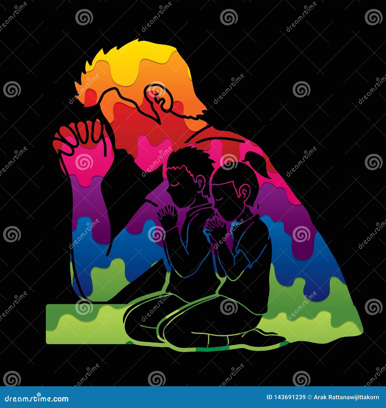 Boy and Girl Prayer, Christian Praying ,Praise God, Worship Cartoon ...