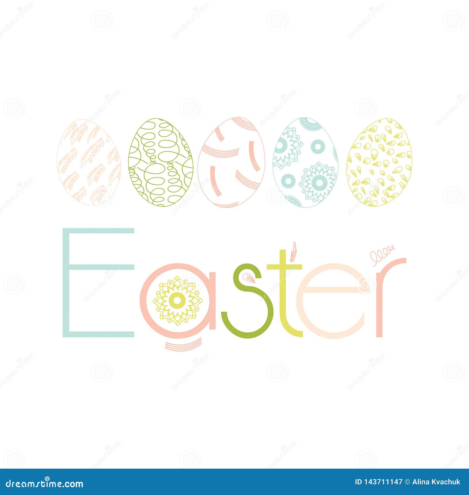 Set of Hand Drawn Ink Eggs in Fresh Pastel Colors for Easter Greeting ...
