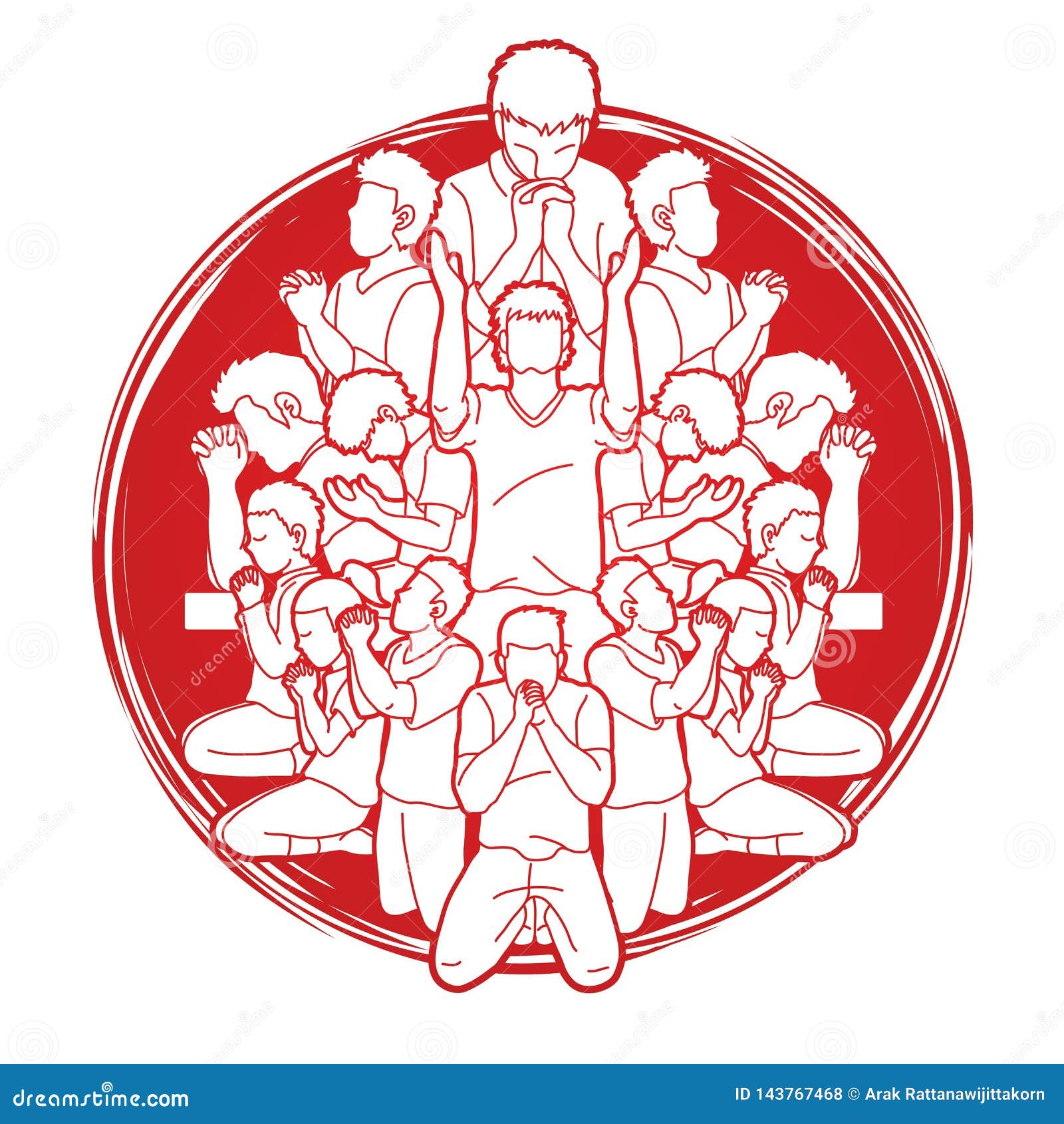 Group of Prayer, Christian Praying Together Cartoon Graphic Stock ...