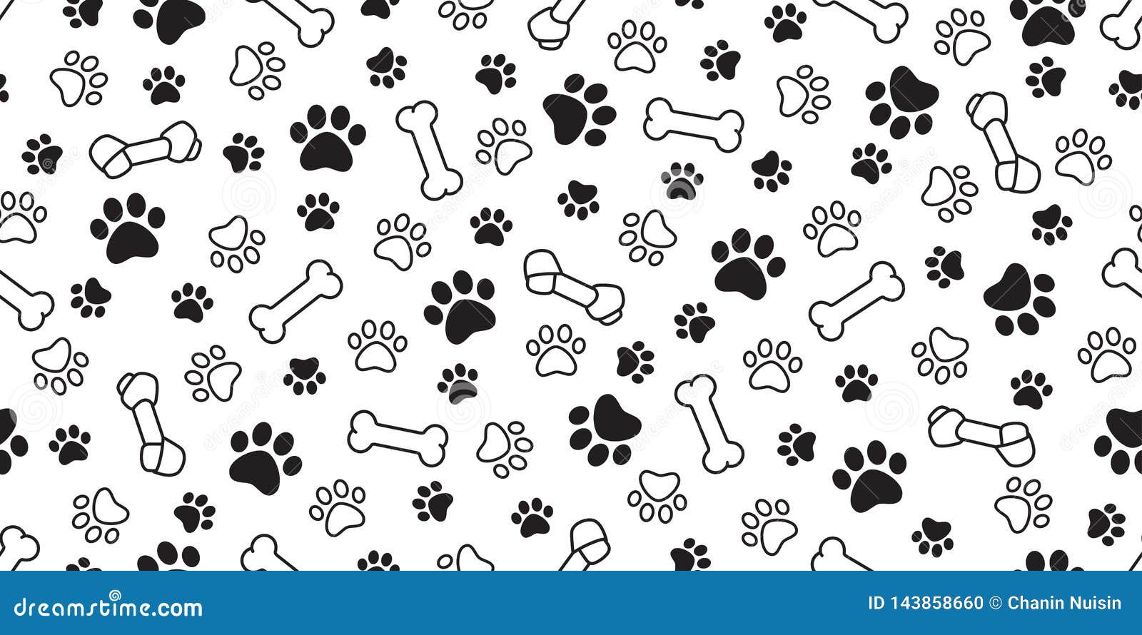 Dog Bone Paw Seamless Pattern Vector Pet Footprint French Bulldog Scarf ...