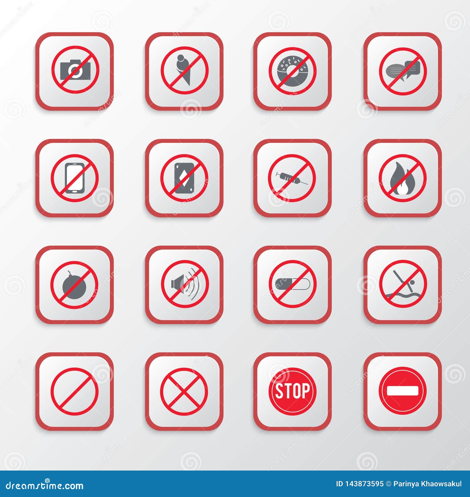 Prohibition Icons Set, Not Allowed Or Stop Signs Cartoon Vector ...