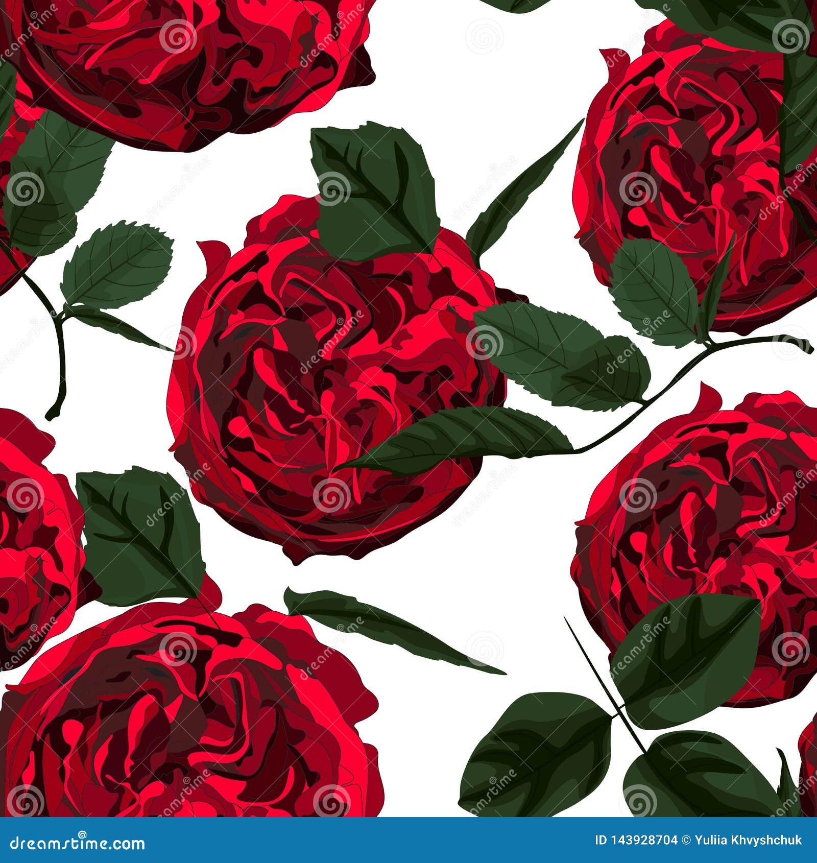 Seamless Pattern With Red Roses, Illustration. Perfect For Background ...