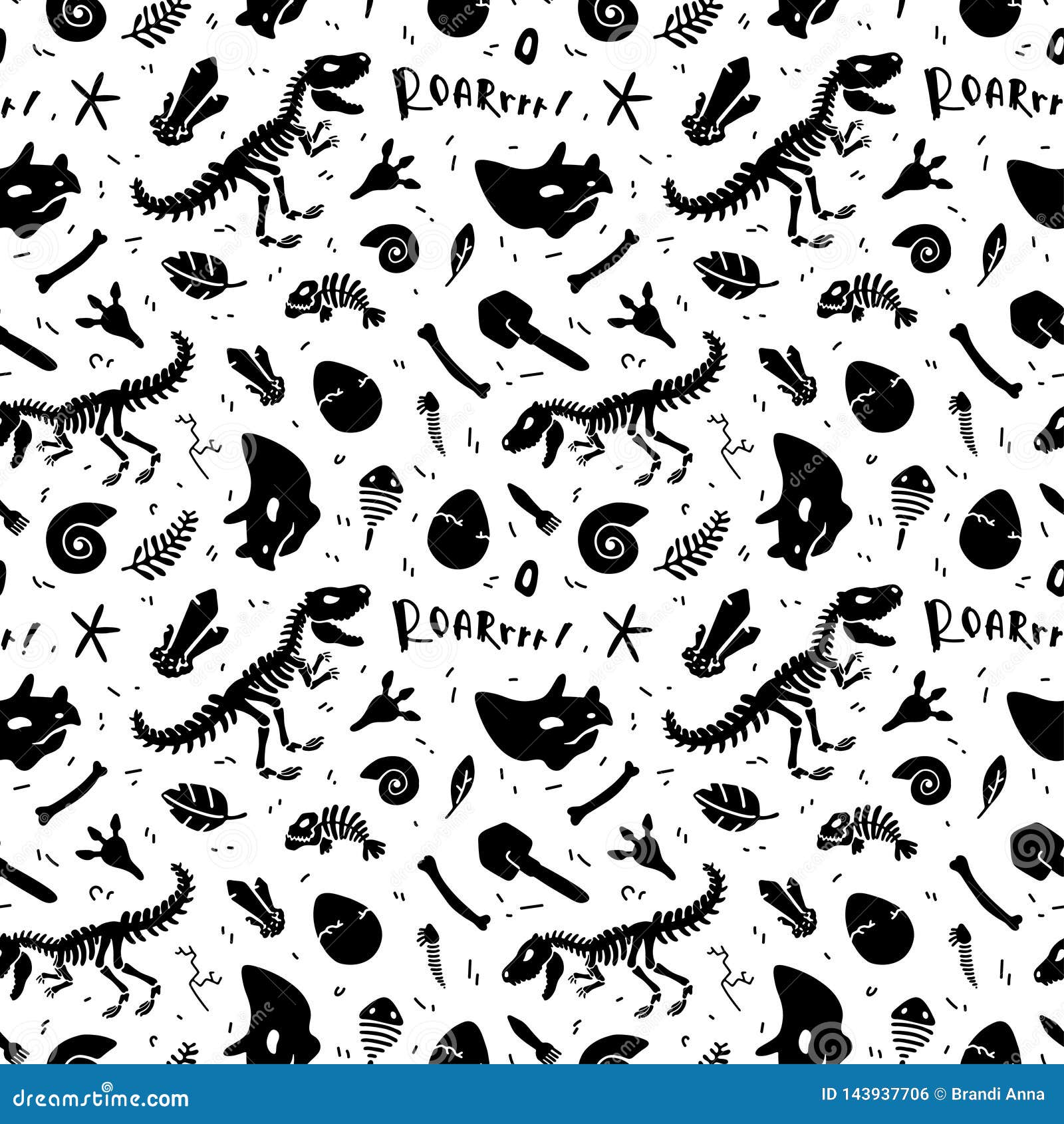 Dinosaur Skeleton and Fossils. Vector Seamless Pattern Stock Vector ...