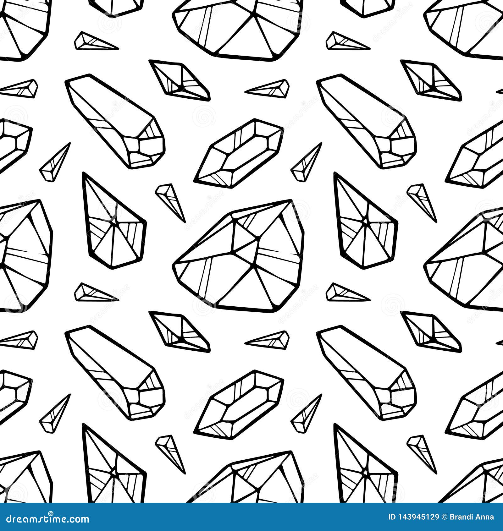 Vector Black Line Crystals Seamless Pattern Isolated on White ...