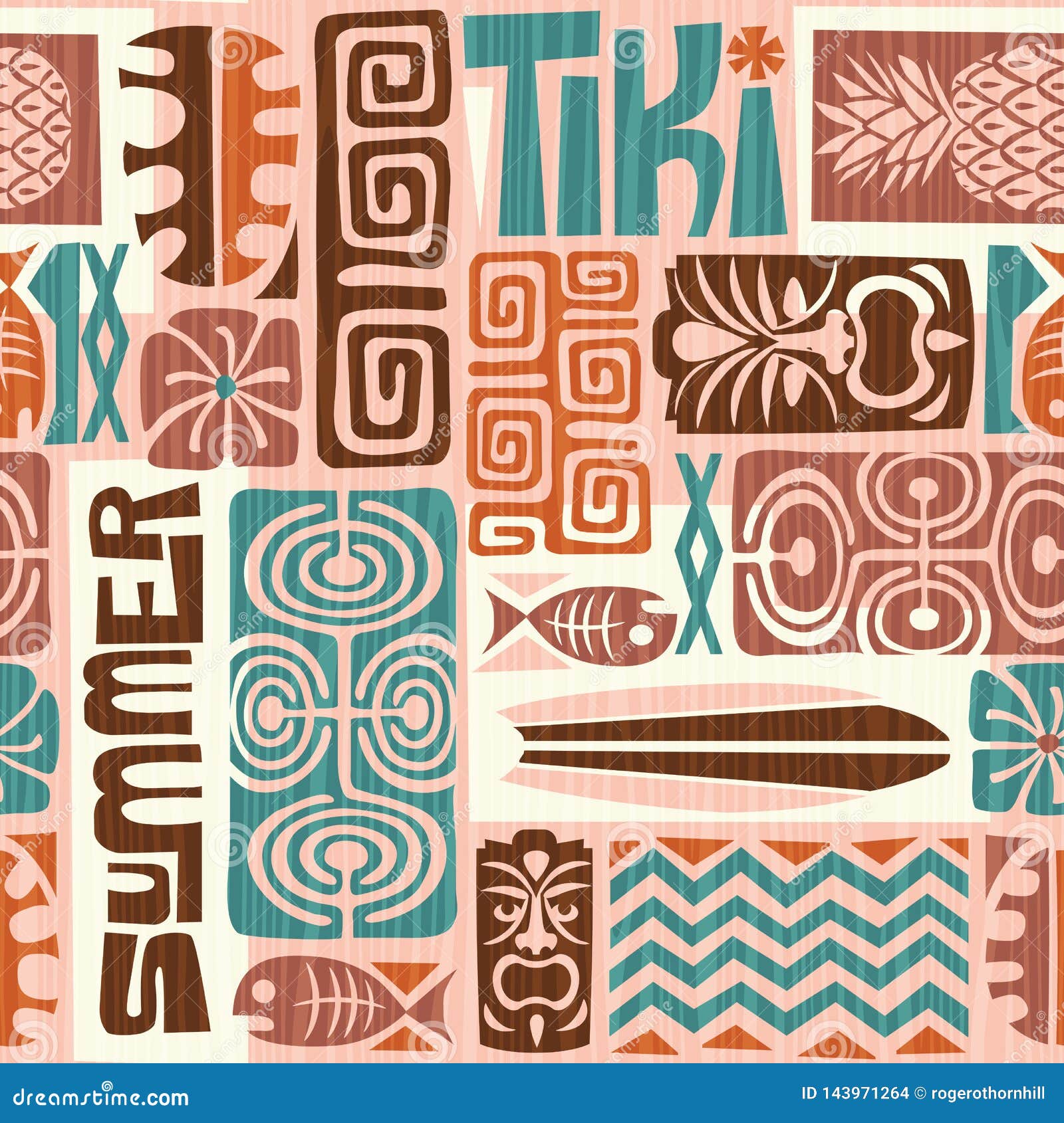 Seamless Exotic Tropical Tiki Pattern Stock Vector - Illustration of ...