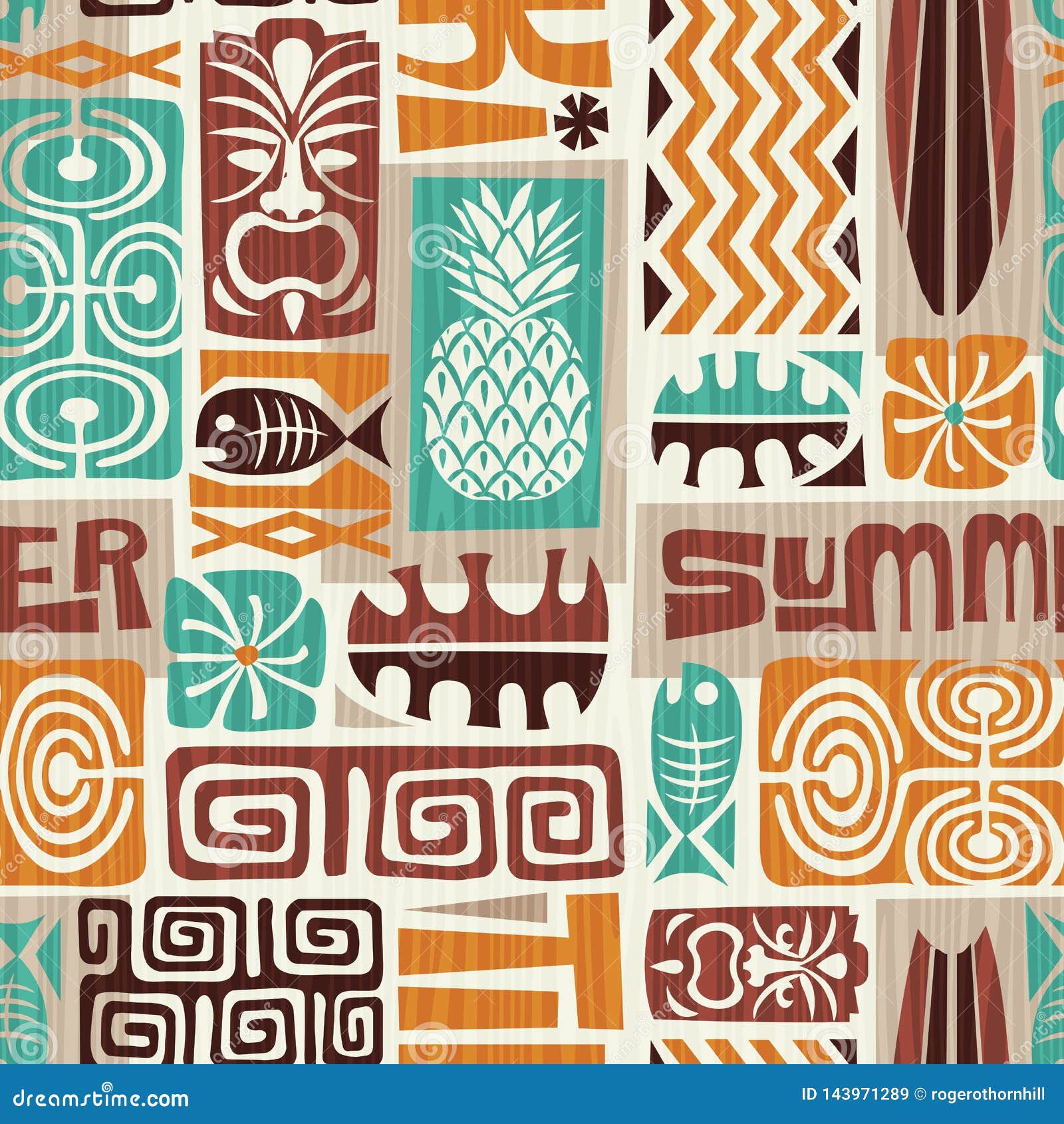 Seamless Exotic Tropical Tiki Pattern Stock Vector - Illustration of ...