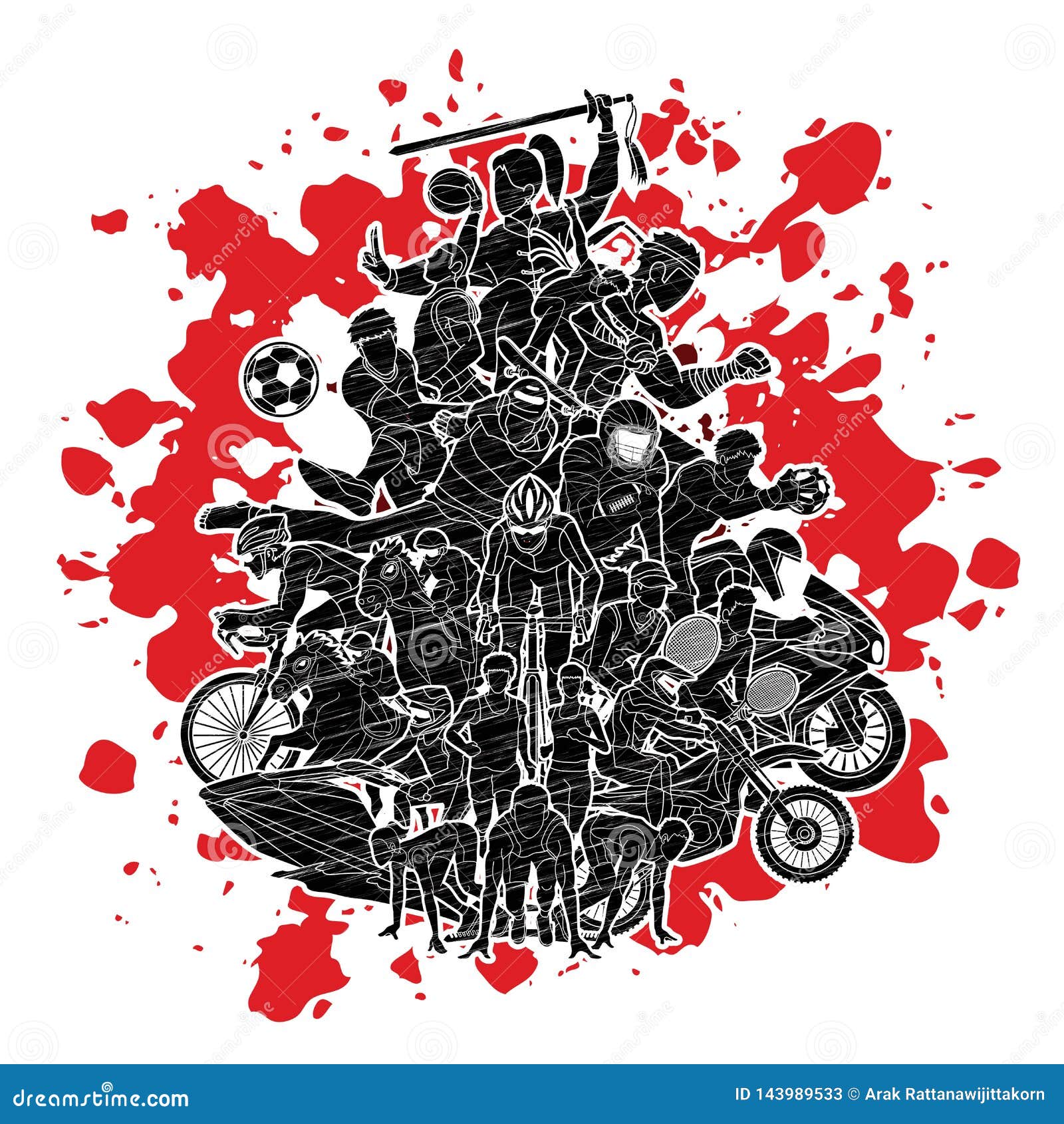 Sport Players, Different Sports , Sport Mix Action Cartoon Graphic ...